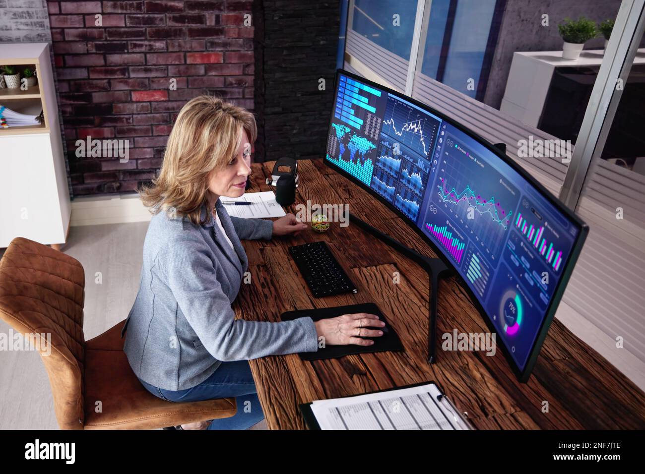 Financial Business Analytics Data Dashboard. Analyst Woman Stock Photo ...