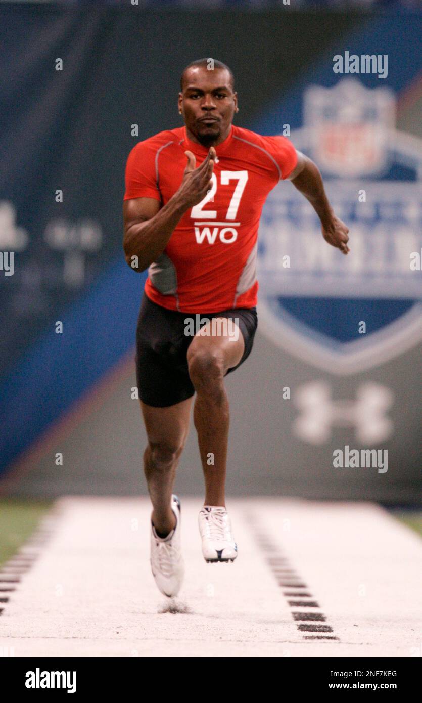 Nevada receiver Marko Mitchell runs a football drill at the NFL ...