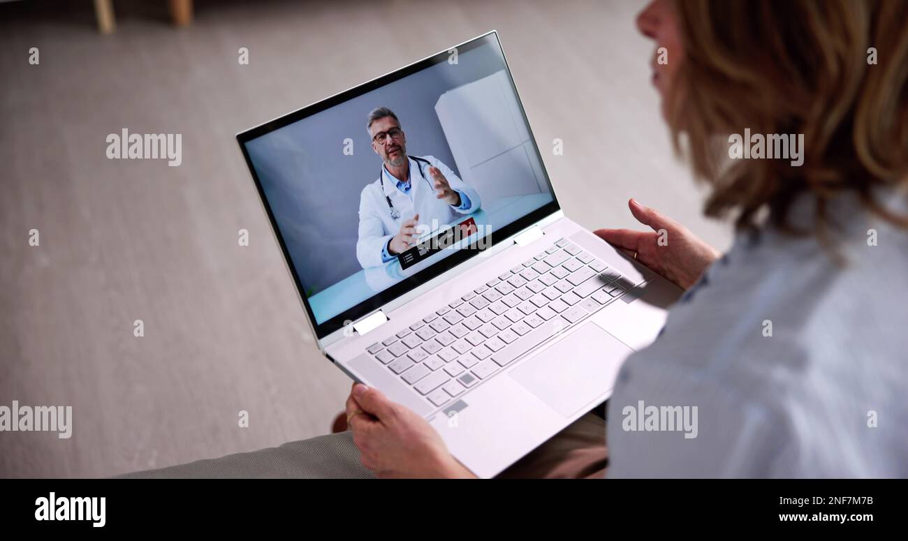 Online Video Conference With Medical Doctor On Laptop Stock Photo - Alamy