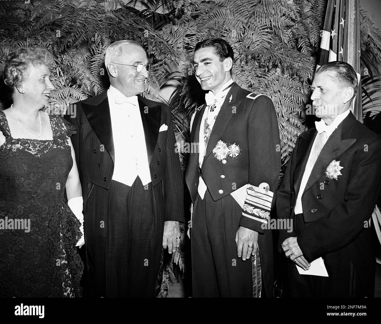 Mrs. Bess Truman joins President Harry Truman with the Shah of Iran and ...