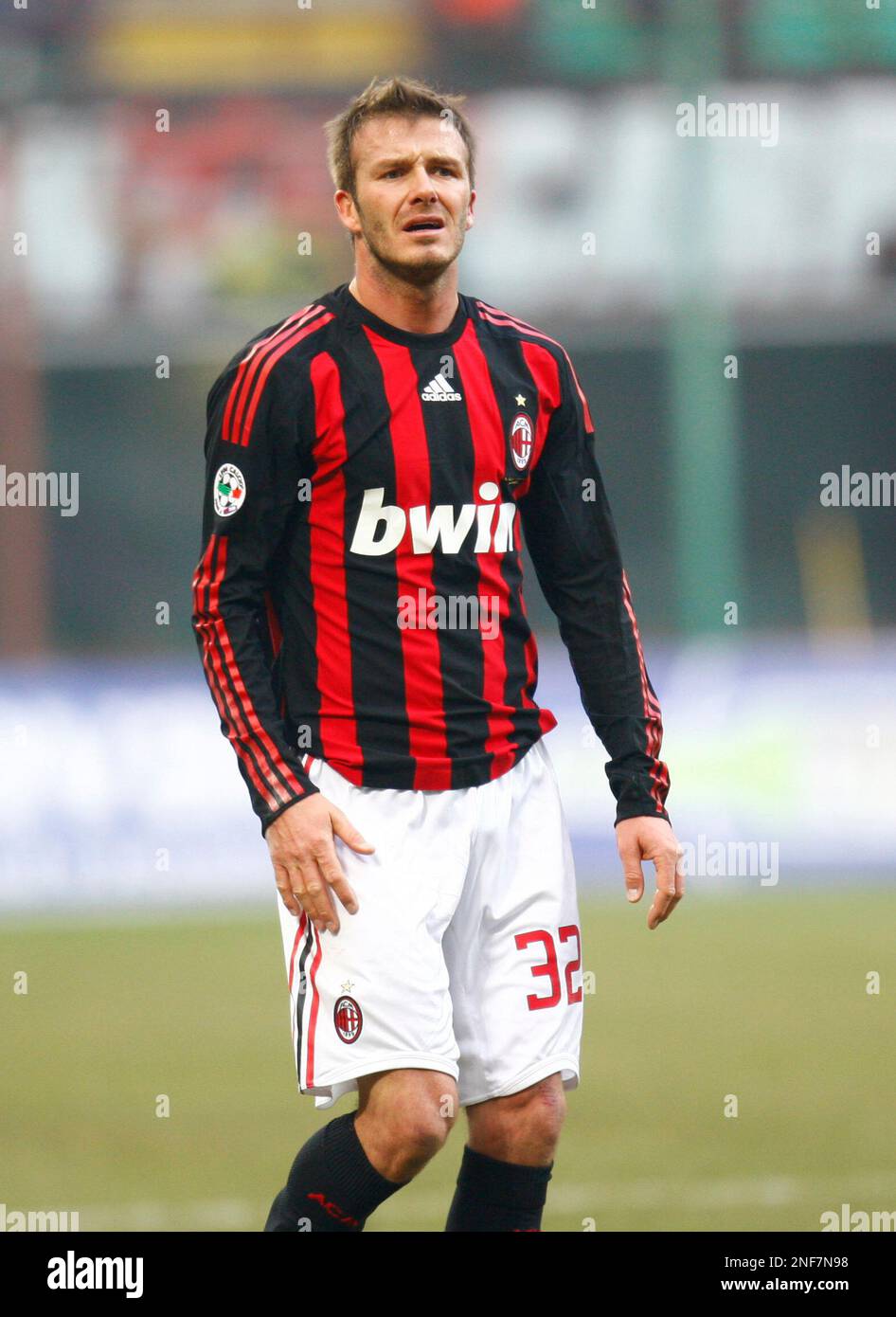 AC Milan English soccer star David Beckham reacts during their Serie A ...