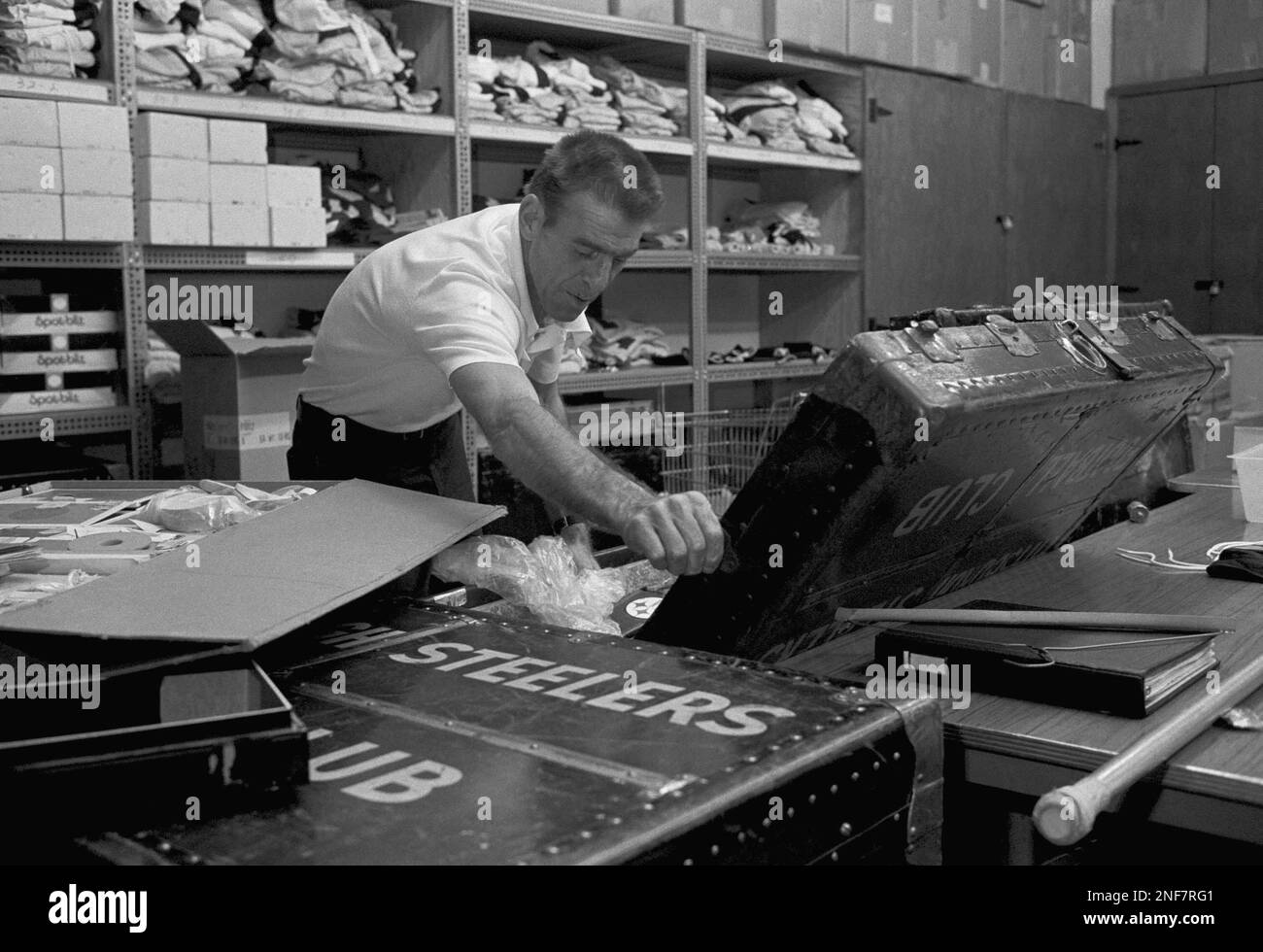 Field manager Jack Hart packs away the gear the Pittsburgh Steelers ...