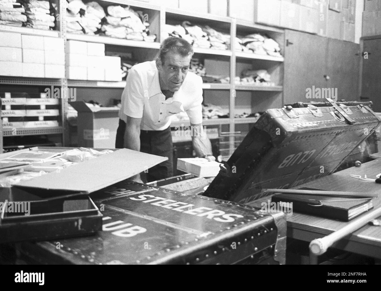 Field manager Jack Hart packs away the gear the Pittsburgh Steelers ...