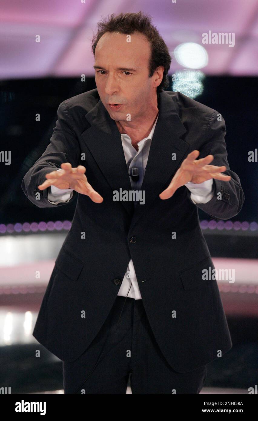 Italian comedian Roberto Benigni performs during the "Festival di ...
