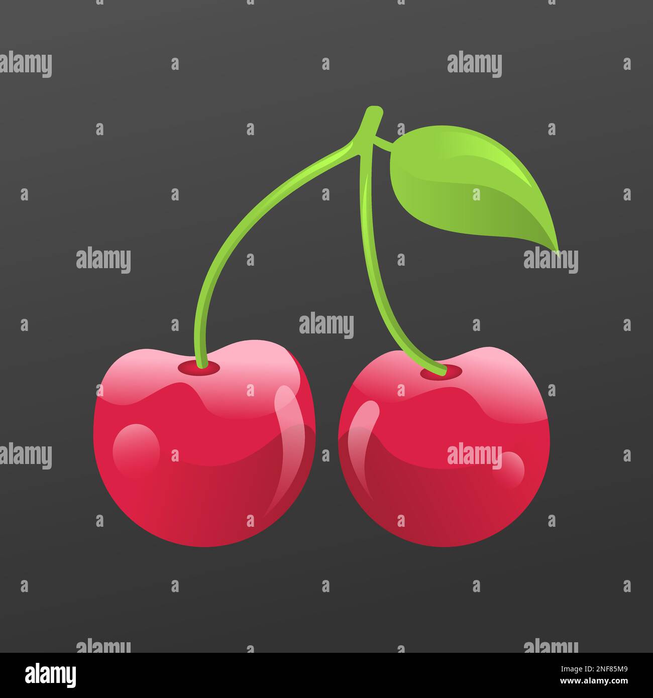 Red Glossy Cherries Healthy Organic Fruit Vector Illustration Stock ...