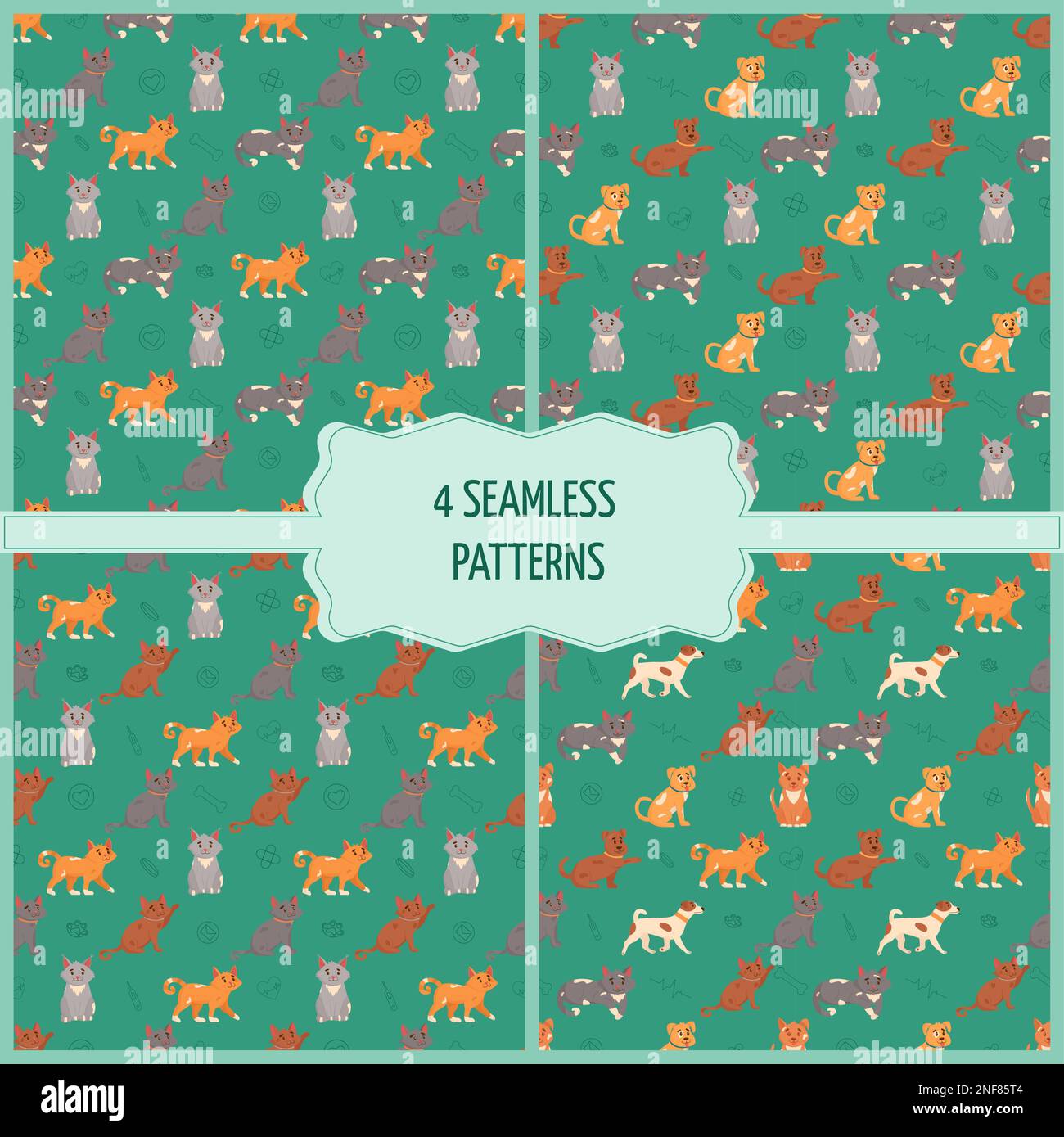 Set of dogs and cats seamless pattern. Flat vector illustration Stock ...