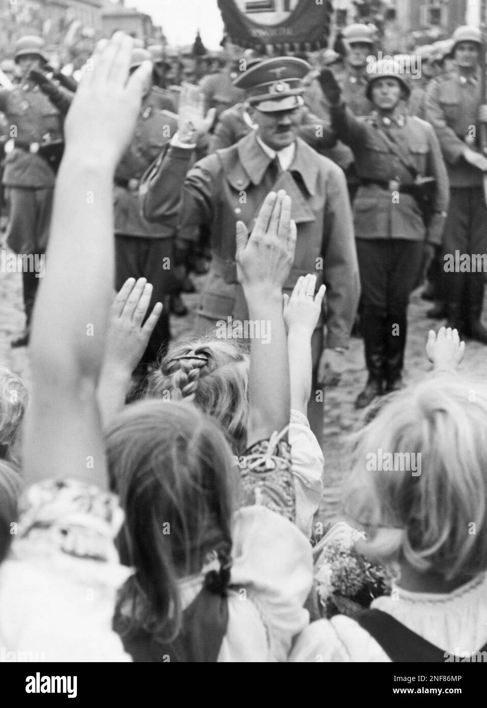 Adolf Hitler, center, shown when he visited the third zone of the ...