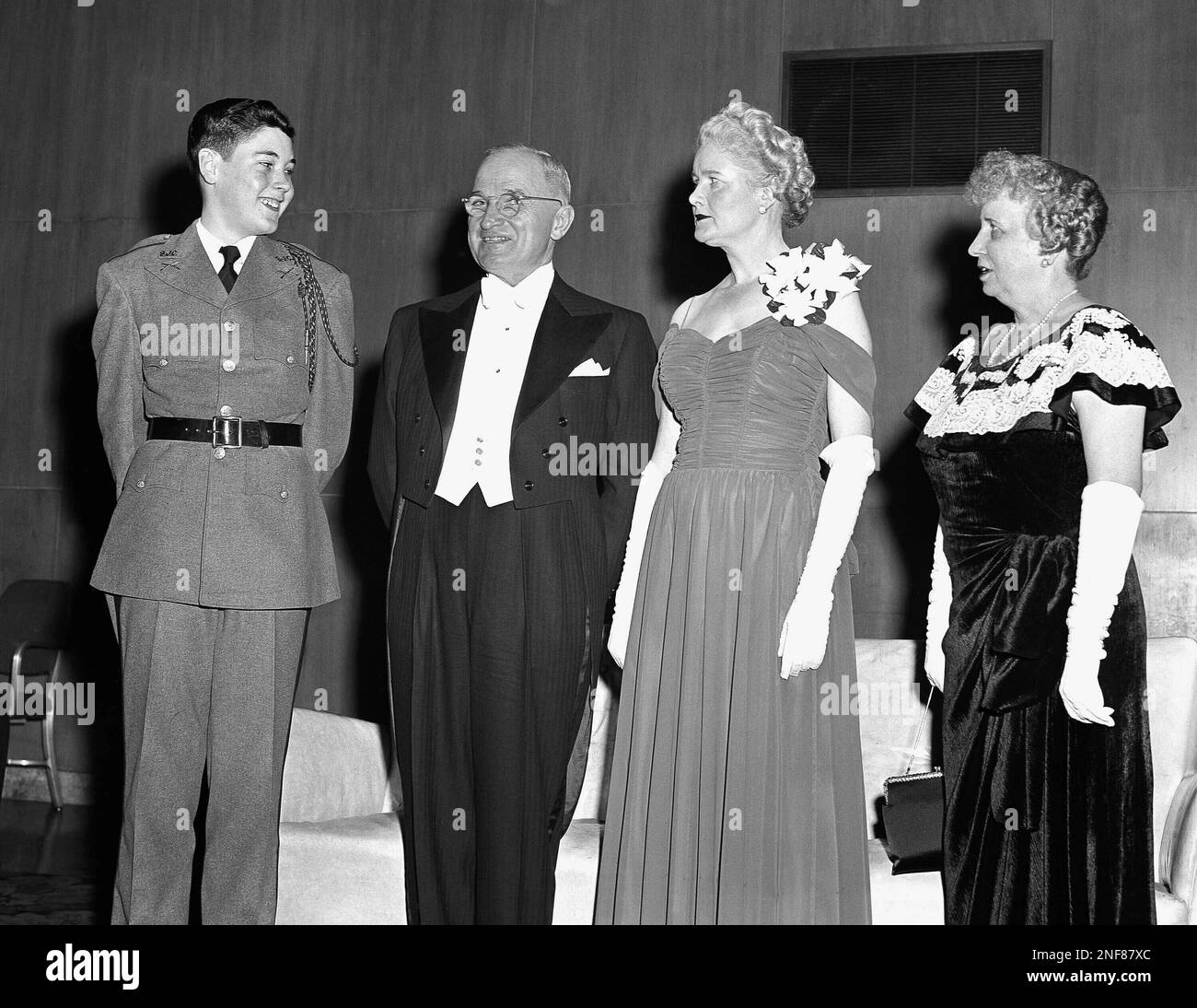 President Harry S. Truman and first lady Bess Truman, far right, are ...