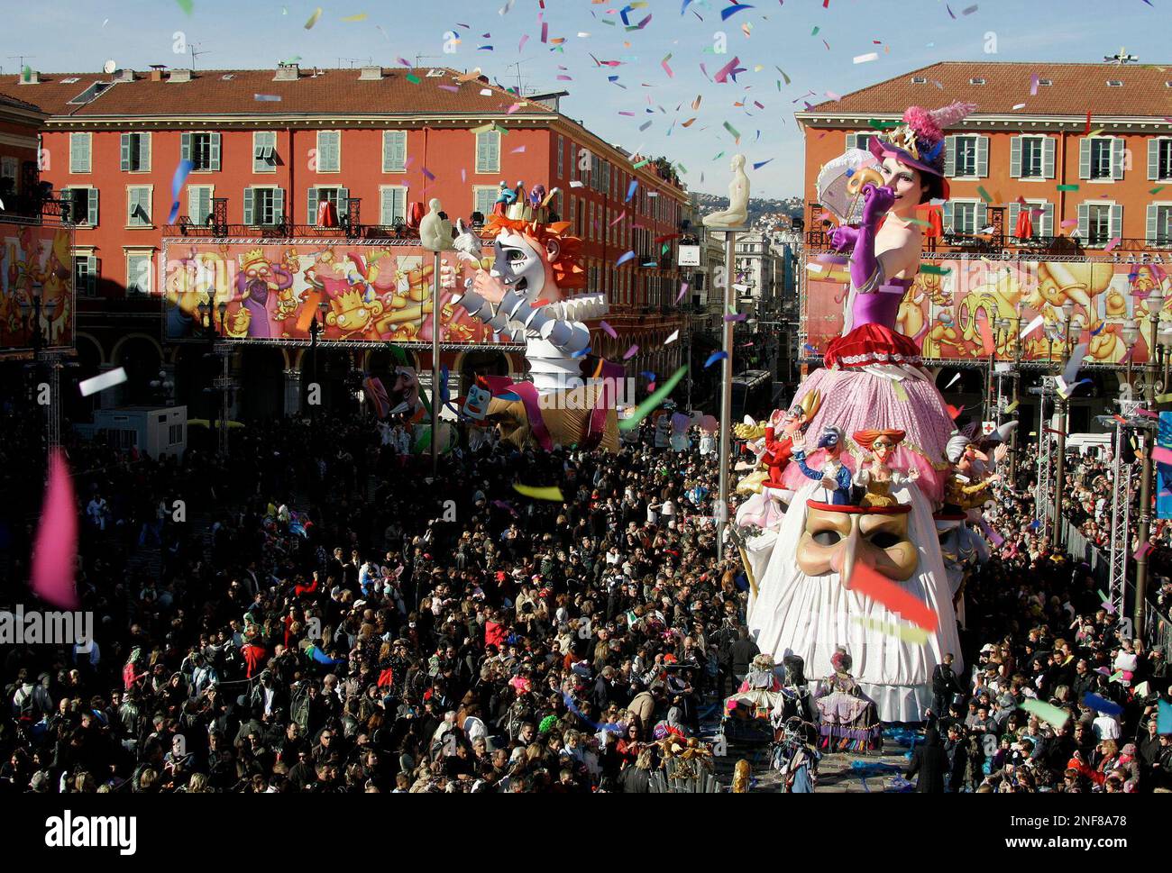 The Queen and King of Nice floats are seen during the 125th edition of ...