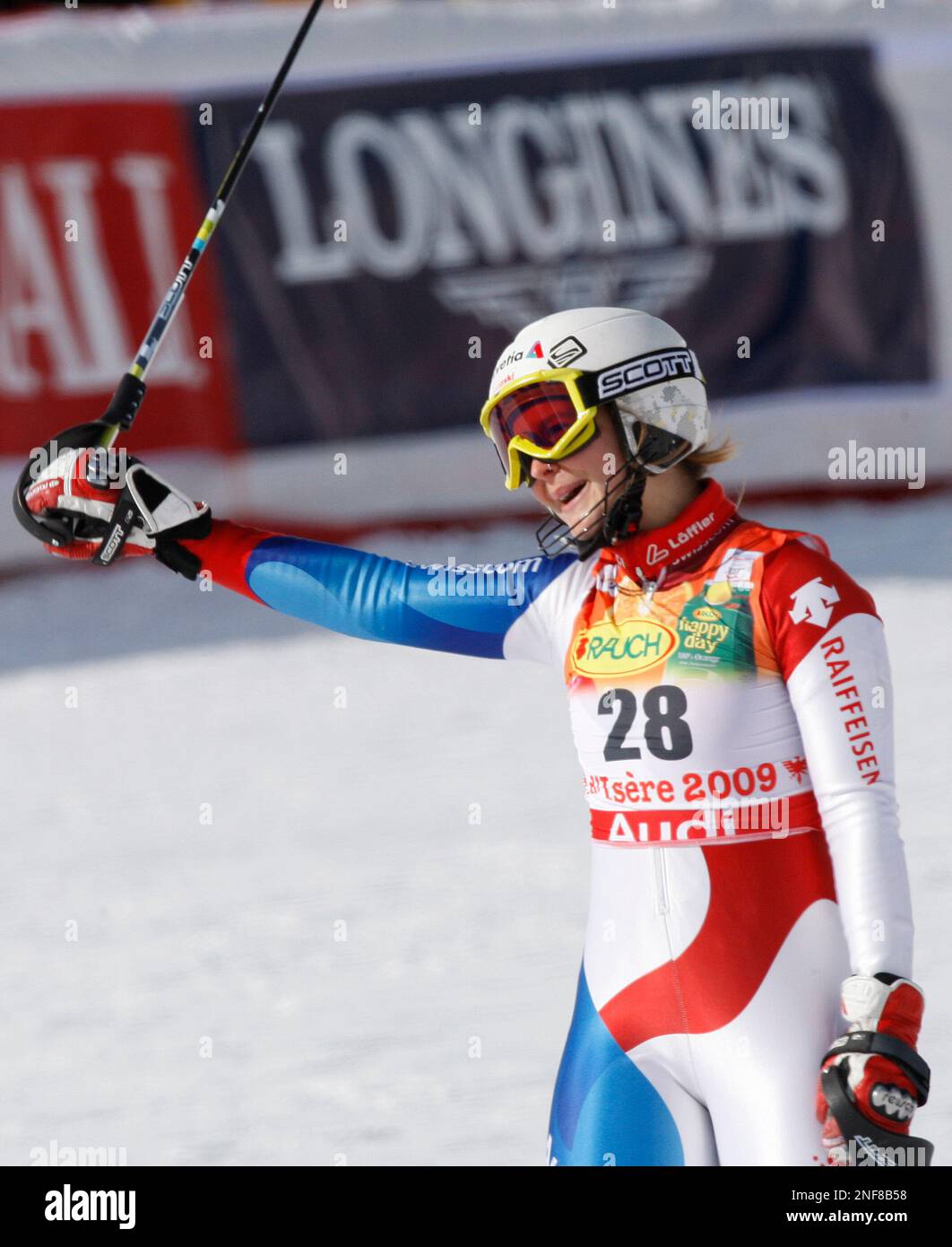Switzerland's Rabea Grand reacts after completing the first run of the ...