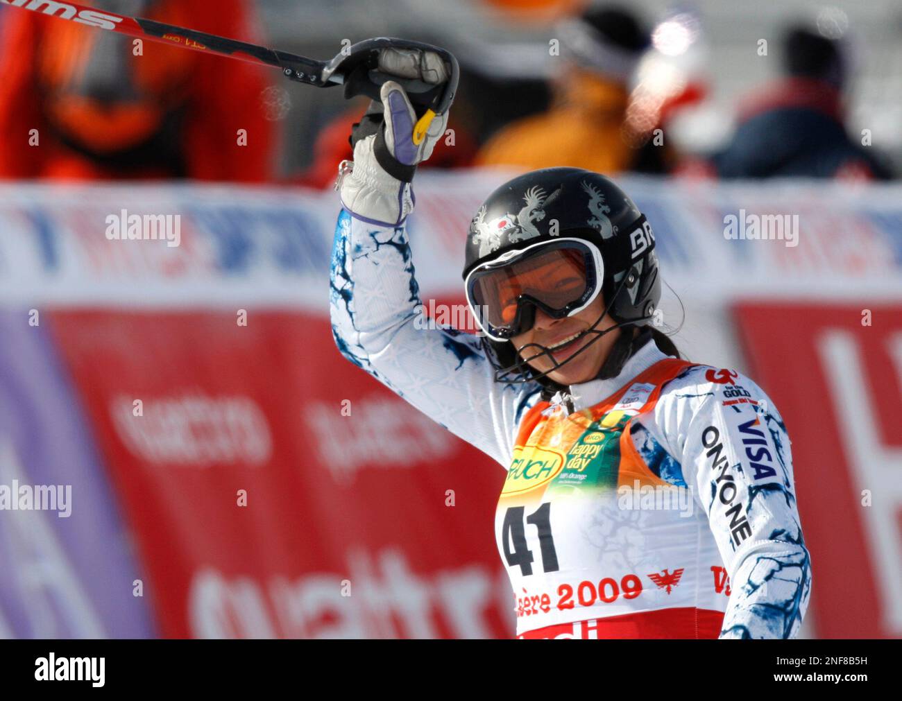 Japan's Mizue Hoshi reacts after completing the first run of the Women ...