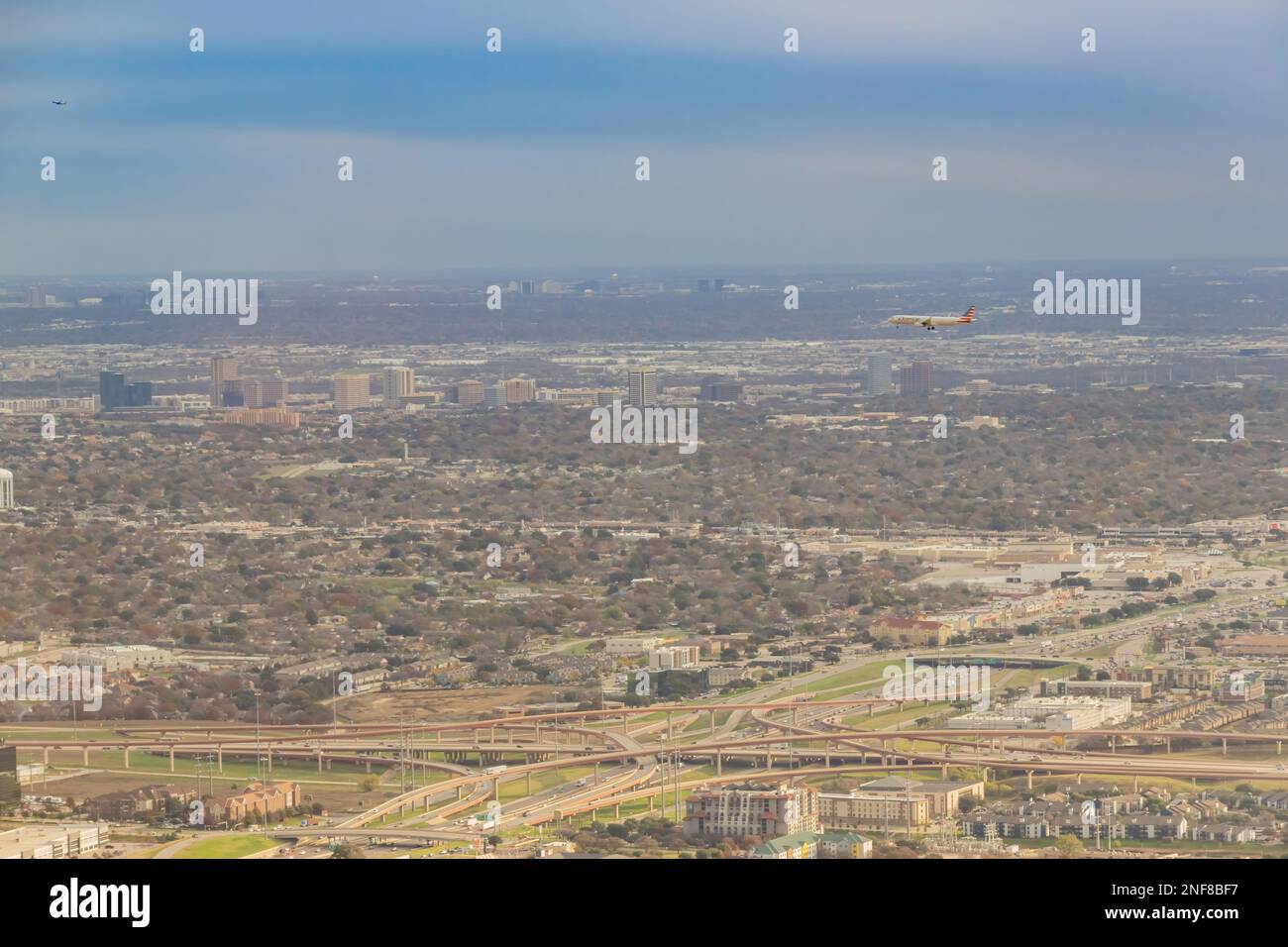 Texas, DEC 14, 2022 - Aerial view of an American airline airplane ...
