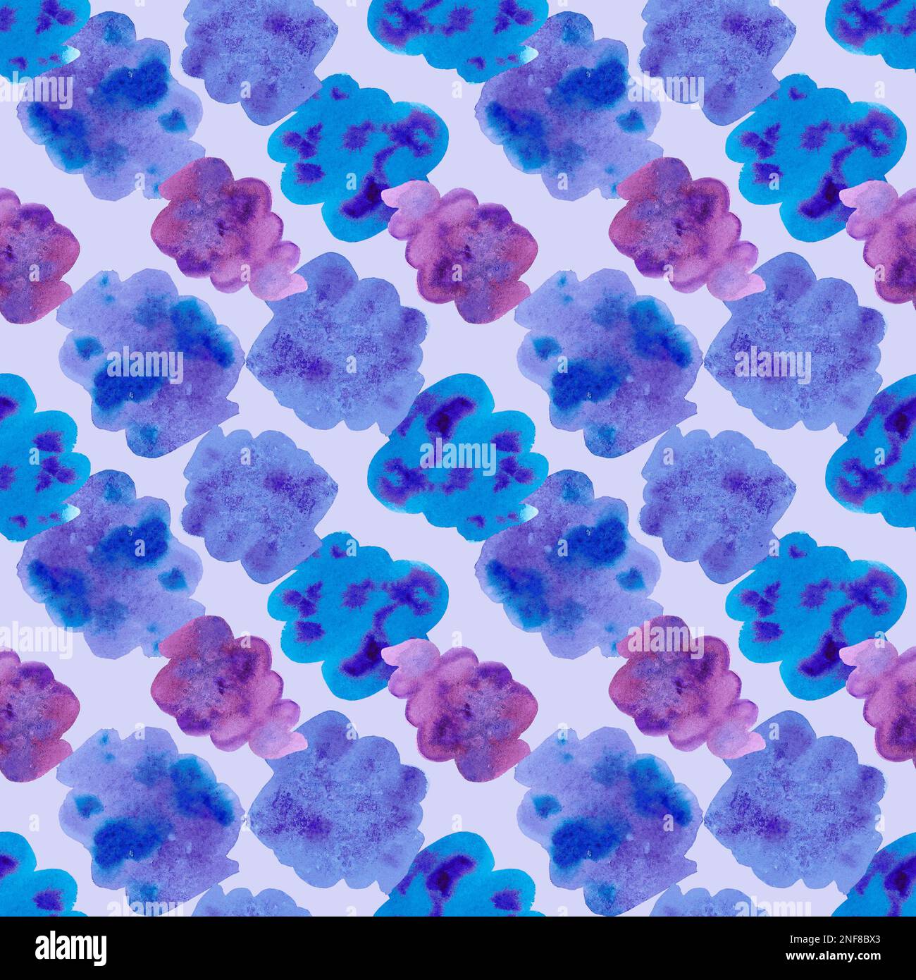 Hand drawn Watercolor blue and purple spots seamless pattern on blue ...