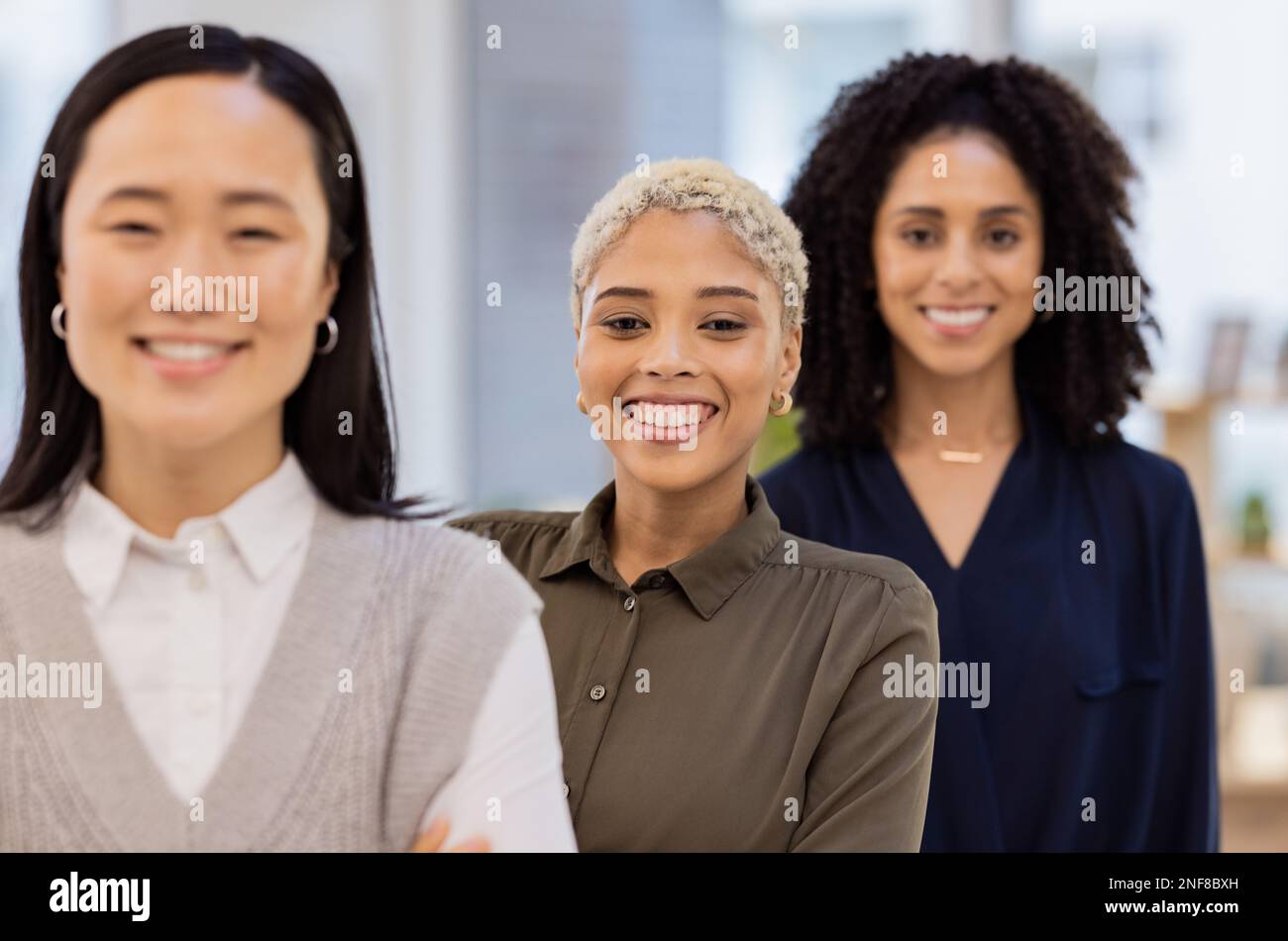 Leadership, portrait and business women in office for collaboration ...