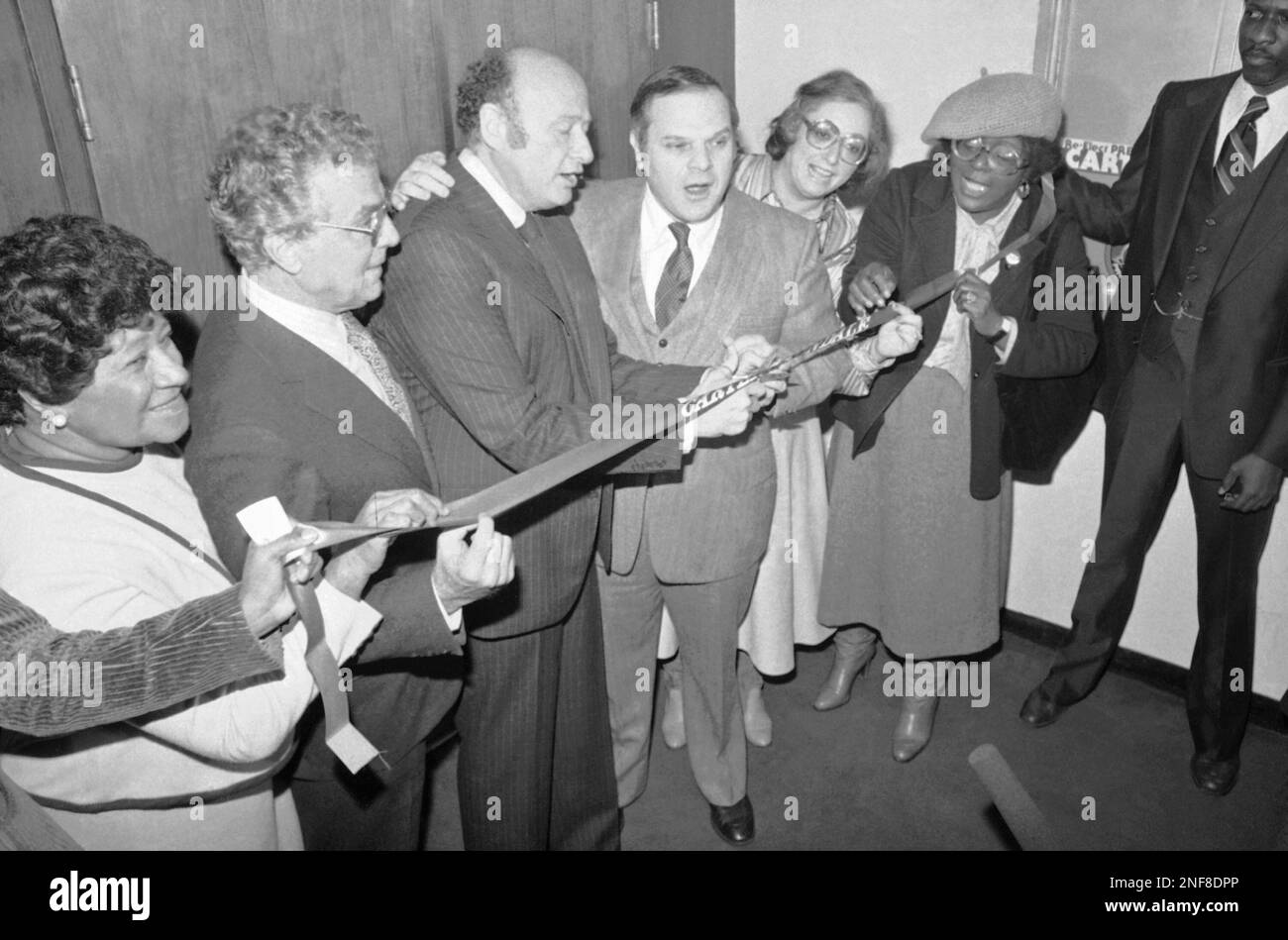 New York Mayor Edward Koch cuts ribbon to open the Carter-Mondale Re ...