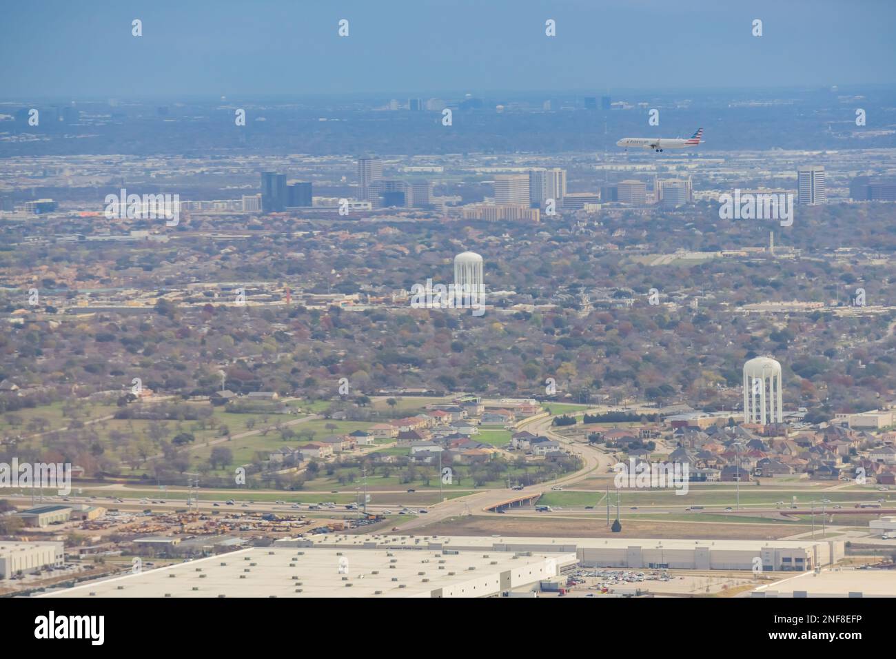 Texas, DEC 14, 2022 - Aerial view of an American airline airplane ...
