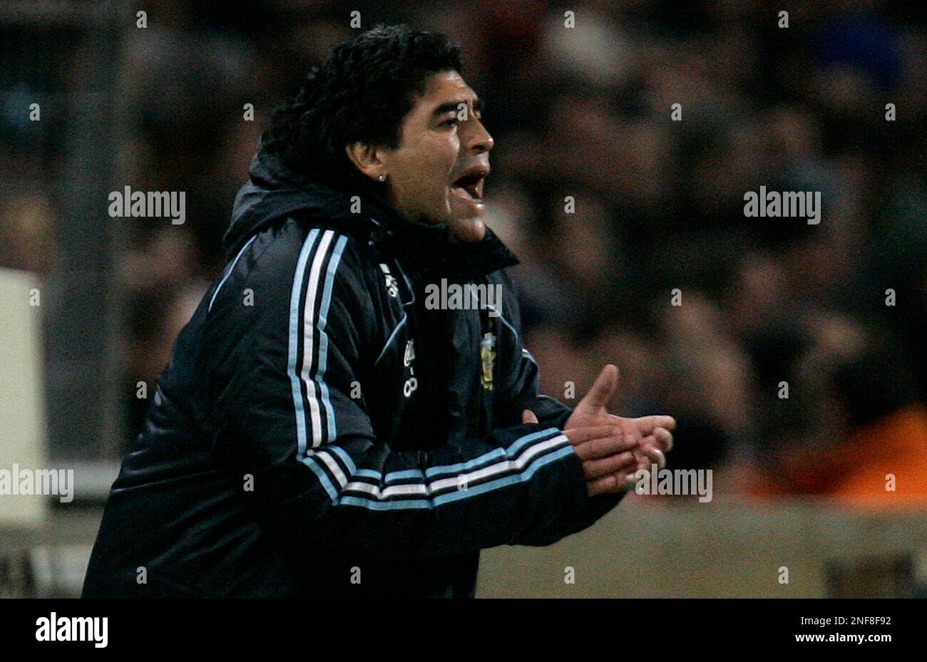 Argentina's national soccer team coach Diego Maradona reacts during ...