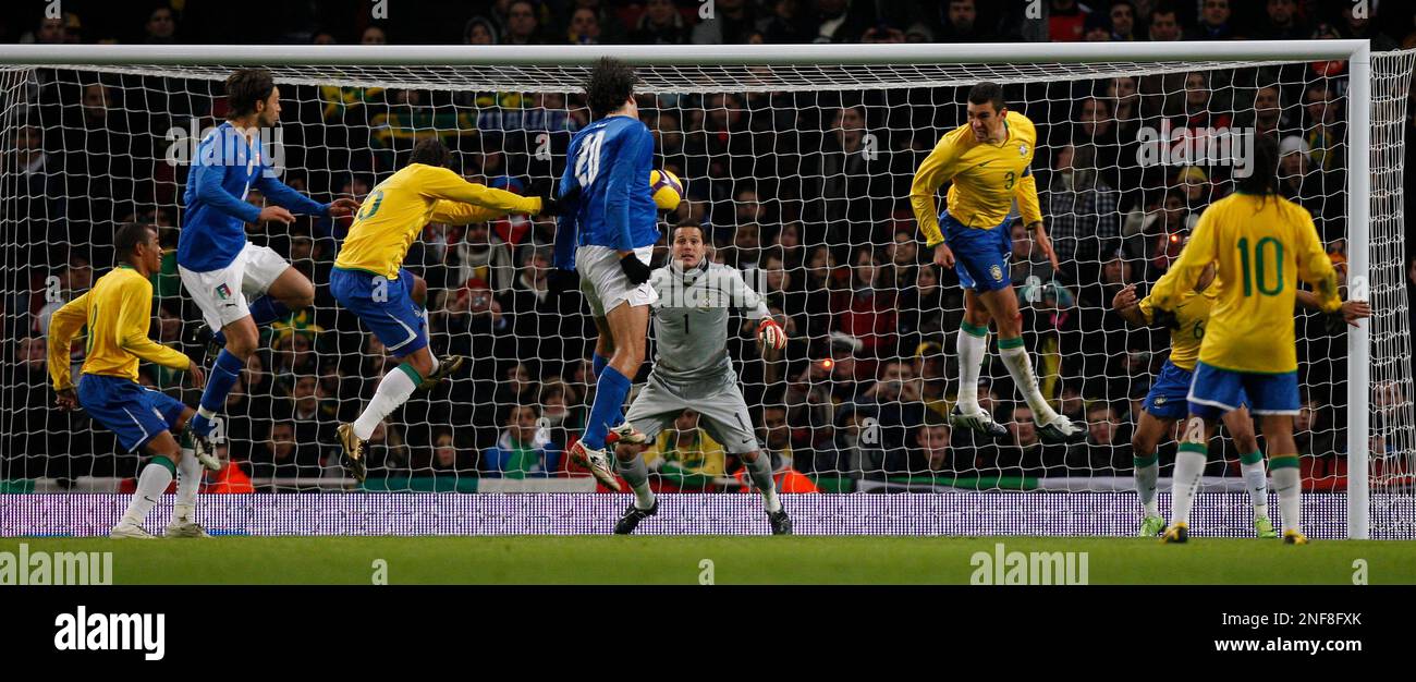 Goal mouth action is seen during Brazil's international friendly soccer ...