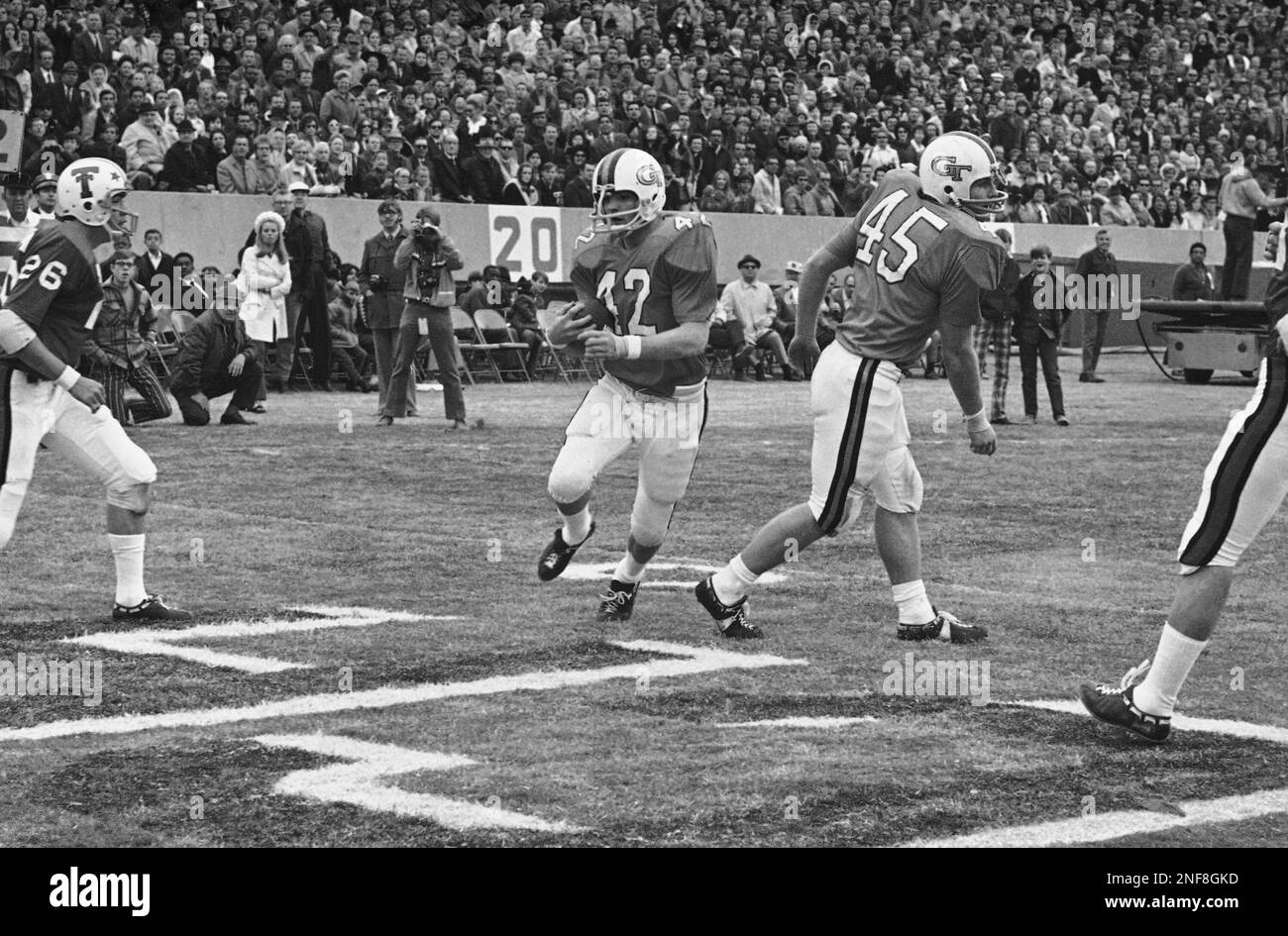 Georgia Tech tailback Rob Healy (42) goes across standing up to score ...