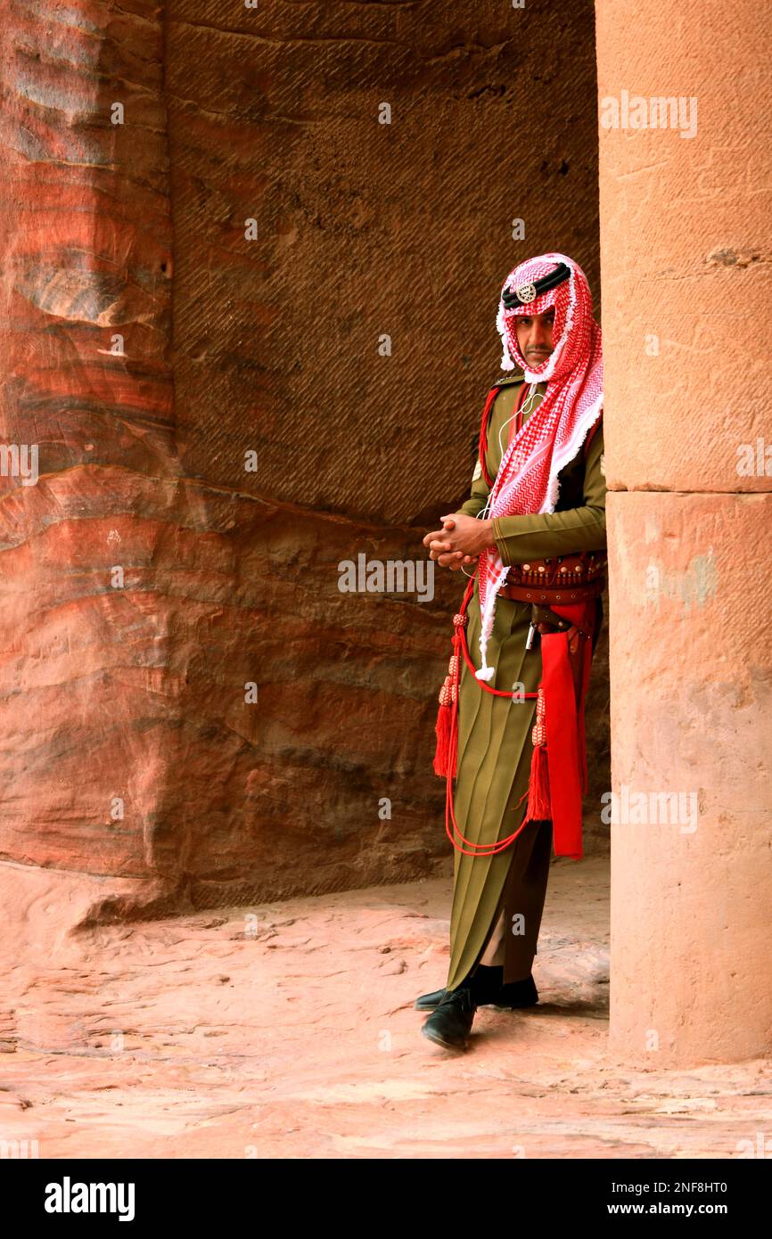 Wächter, verlassene Felsenstadt Petra, al-Batra, Hauptstadt des Reiches ...