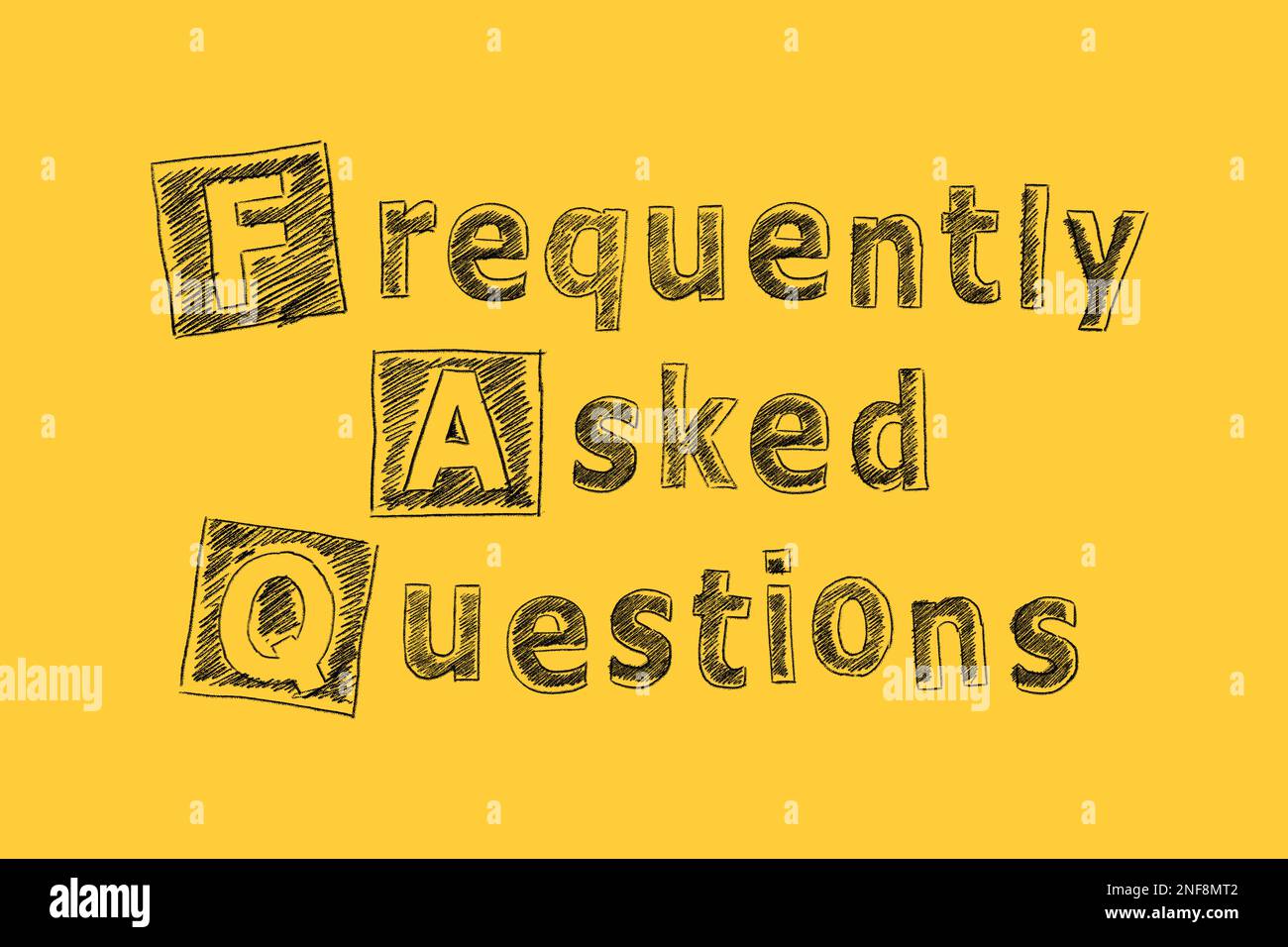 Hand drawing text Frequently Asked Questions on yellow background Stock ...