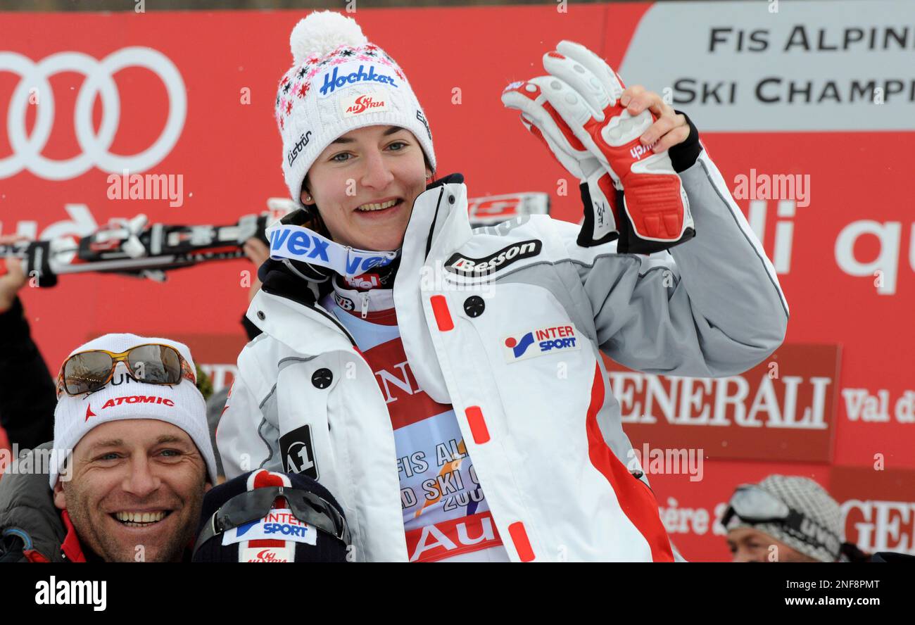 Austria's Kathrin Zettel celebrates after winning the women' Super ...