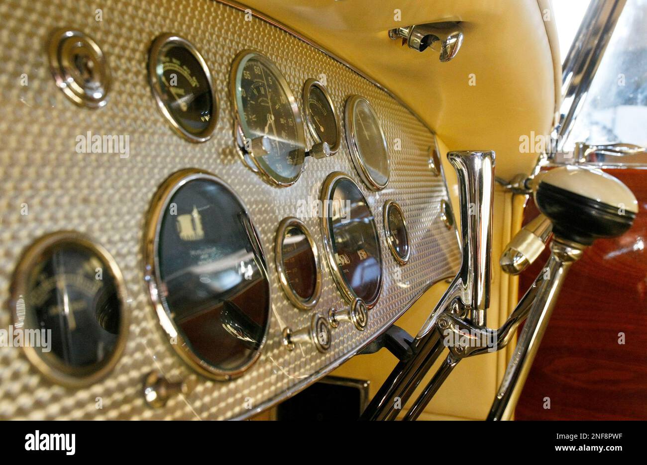 The dashboard of a 1929 Duesenberg Model J Convertible Coupe is seen at ...