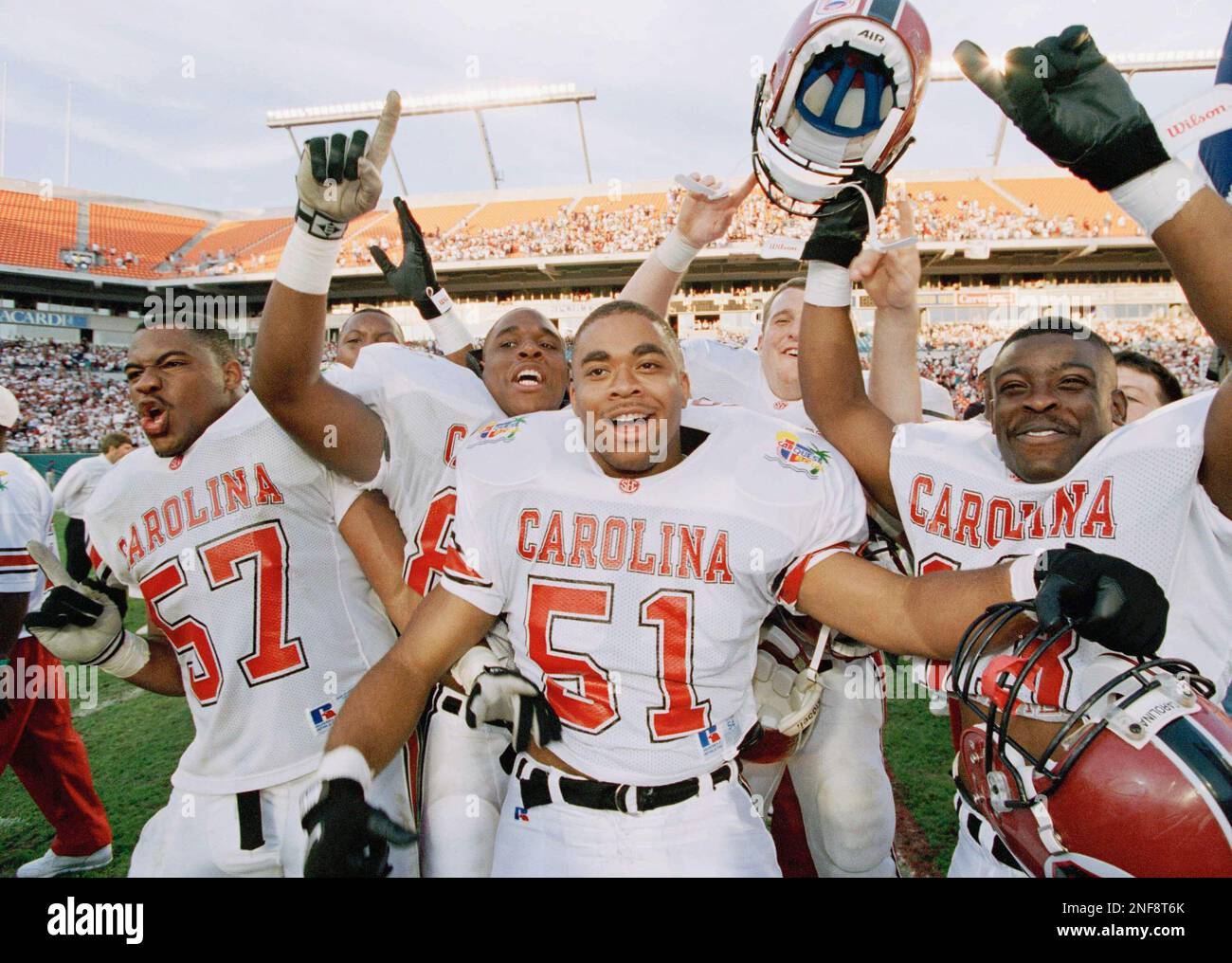 South Carolina players demonstrate their happiness after winning the ...
