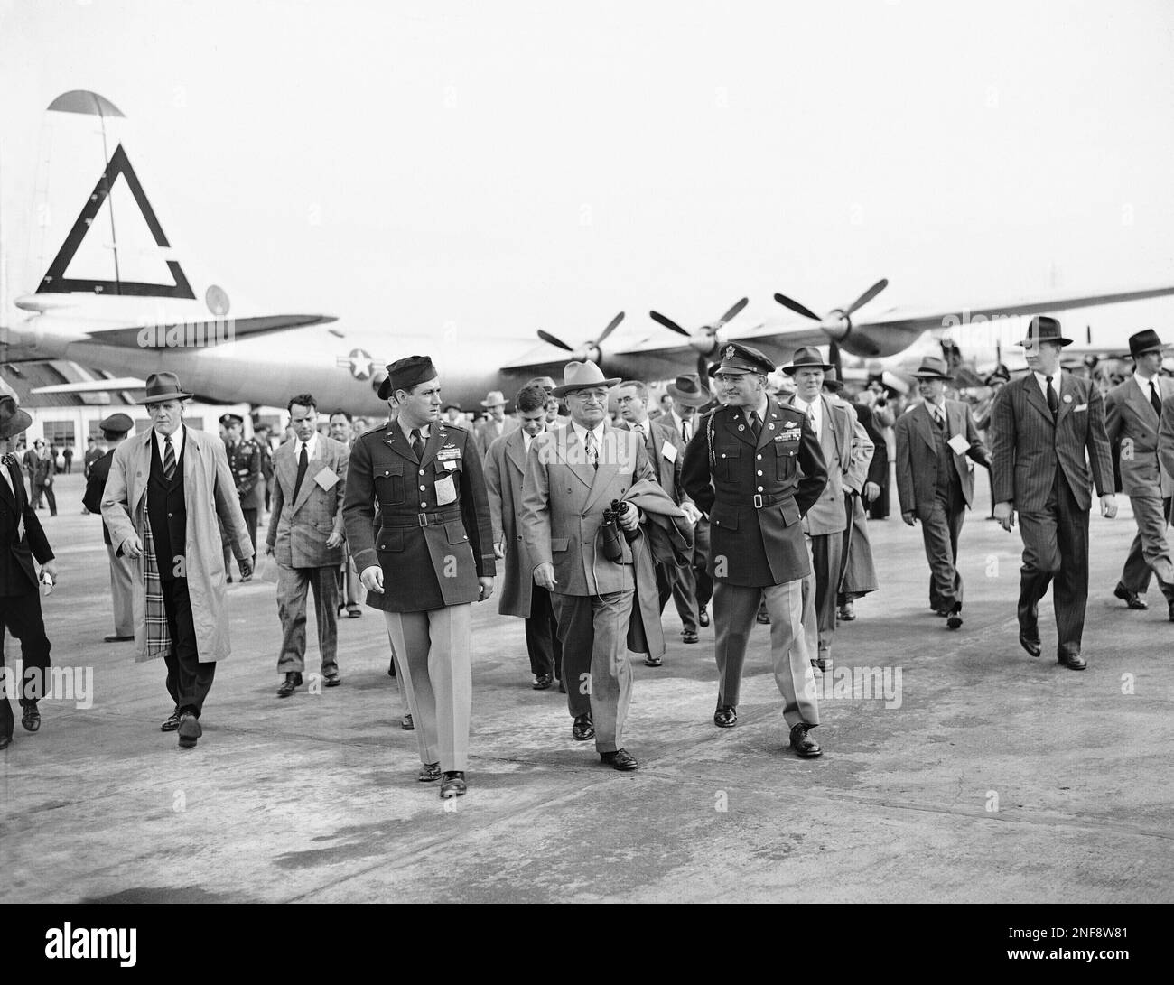President Harry Truman makes an inspection tour of Air Force planes at ...