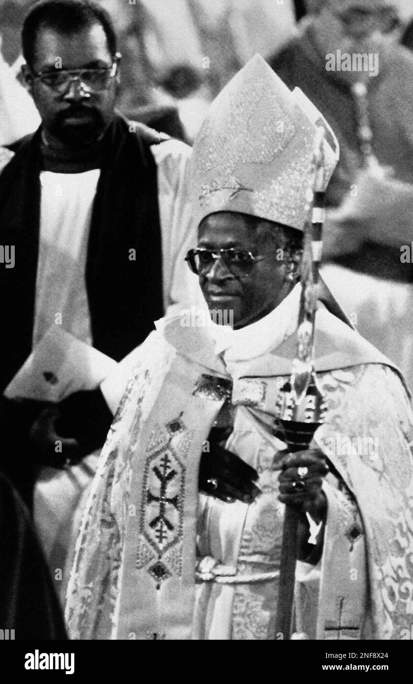Archbishop Desmond Tutu Is Shown During The Enthronement Service At St