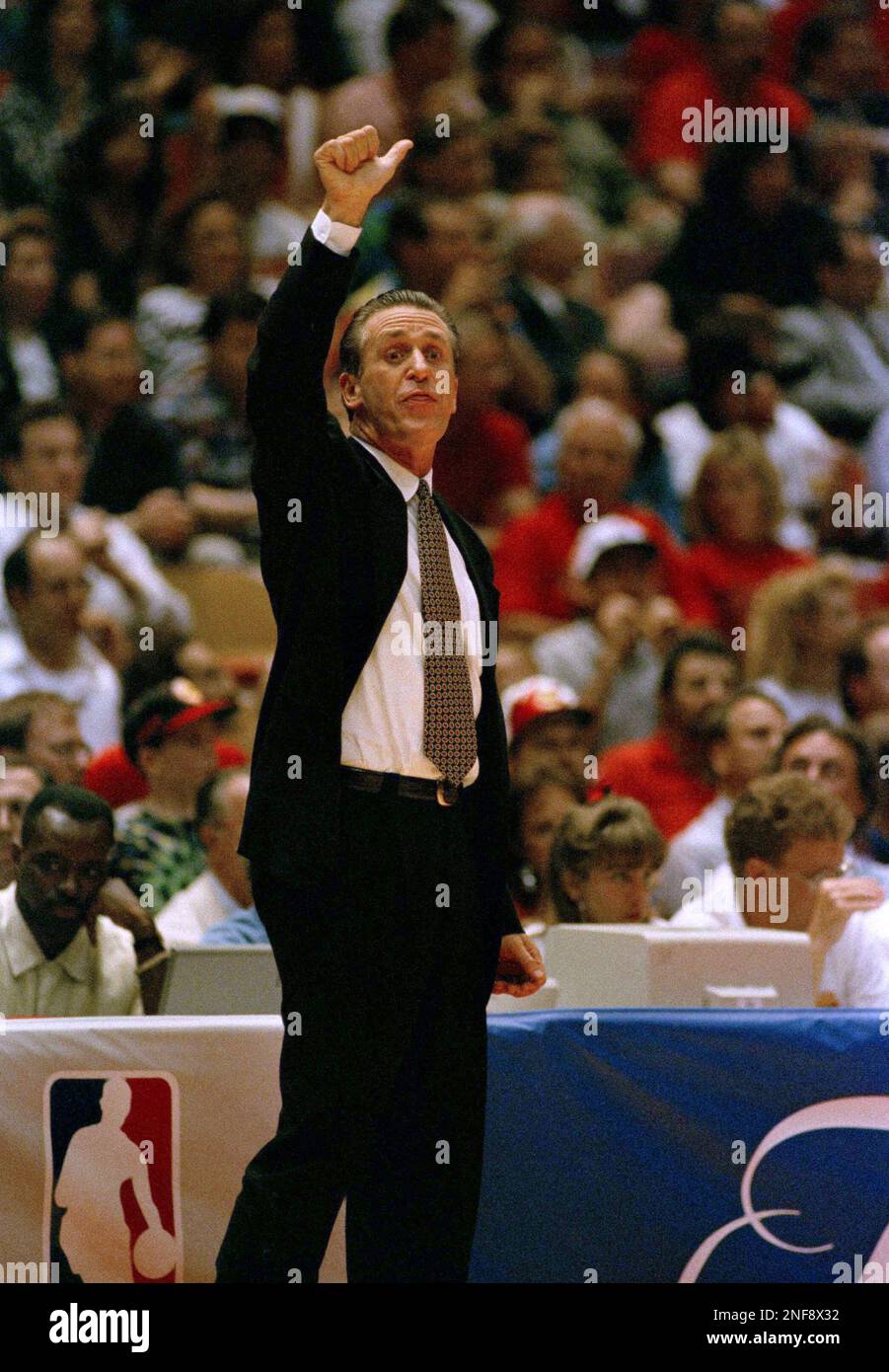 New York Knicks coach Pat Riley directs his team during the second ...