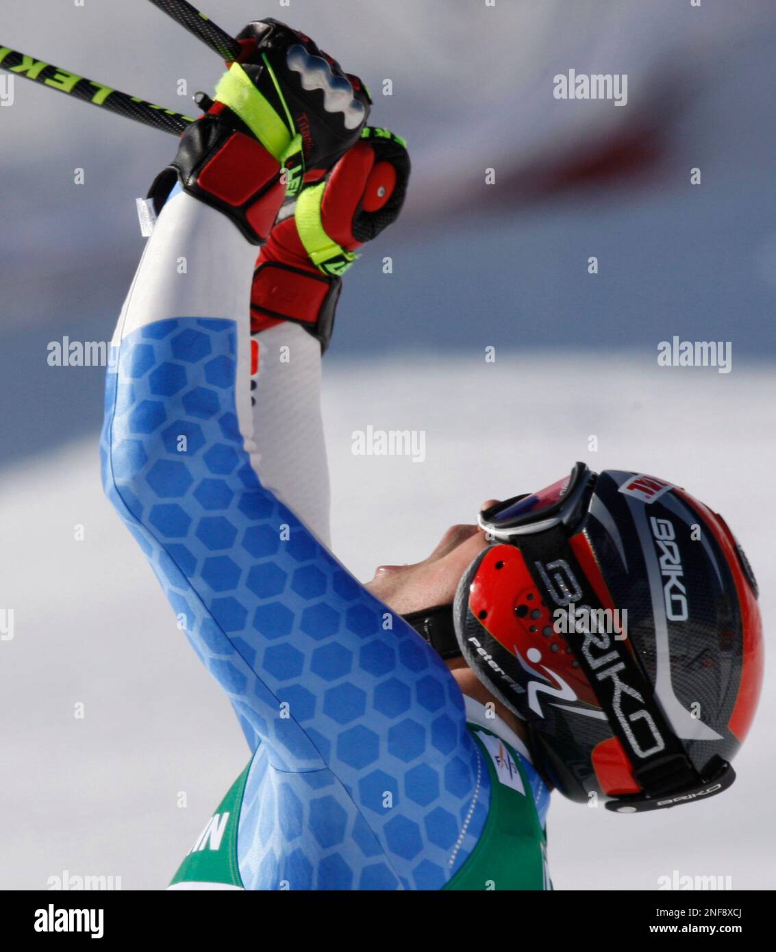 Italy's Peter Fill reacts after completing the men's super g race, at ...