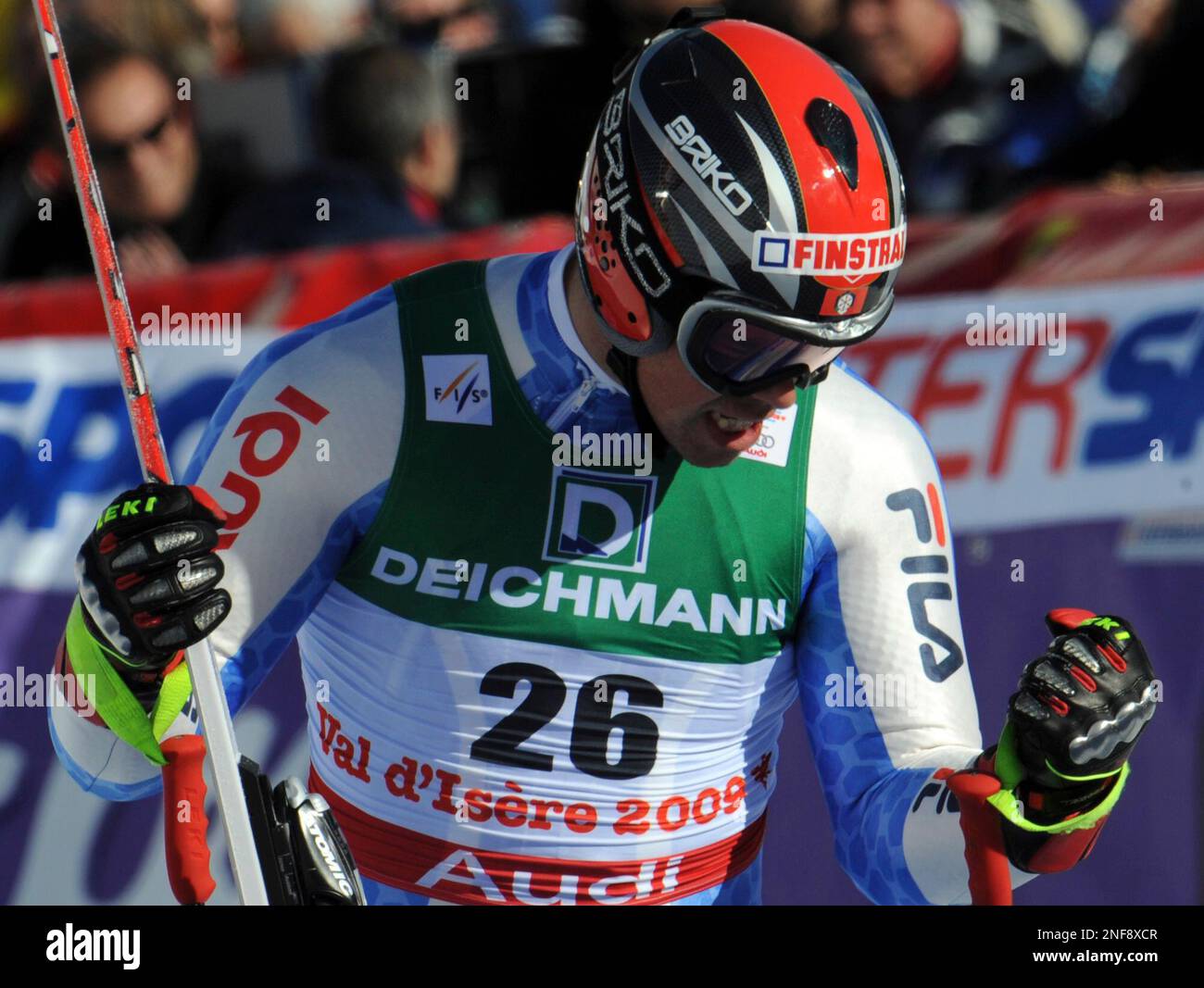 Italy's Peter Fill reacts after completing the men's super g race, at ...