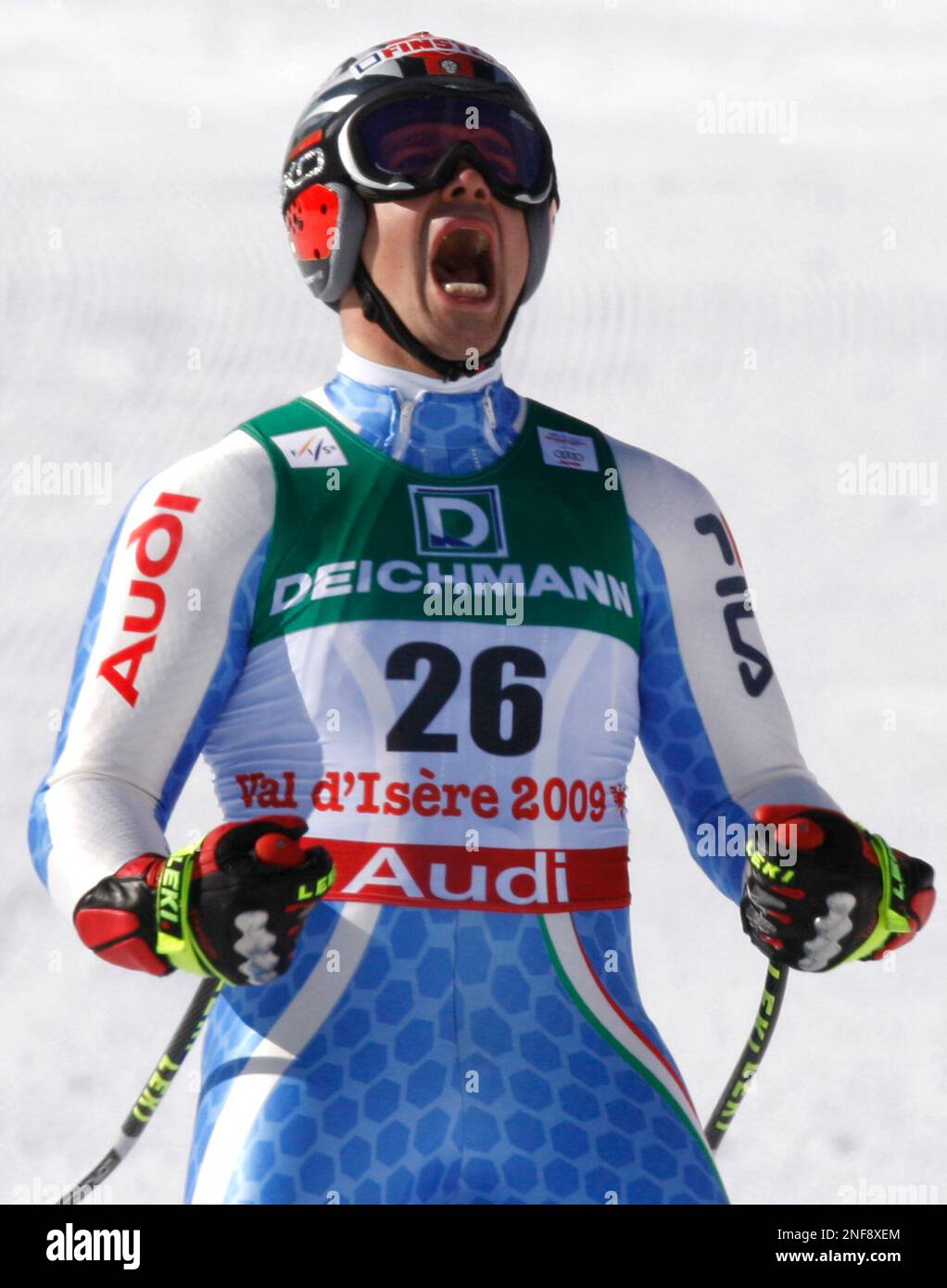Italy's Peter Fill reacts after completing the men's super g race, at ...