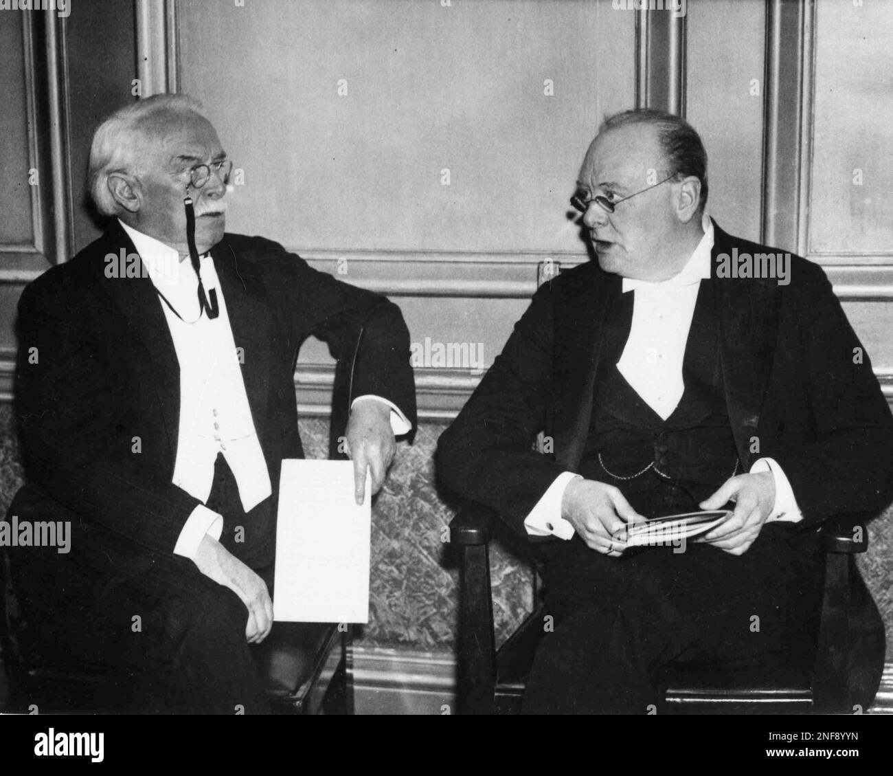 English Conservative politician Winston Churchill, right, and former ...