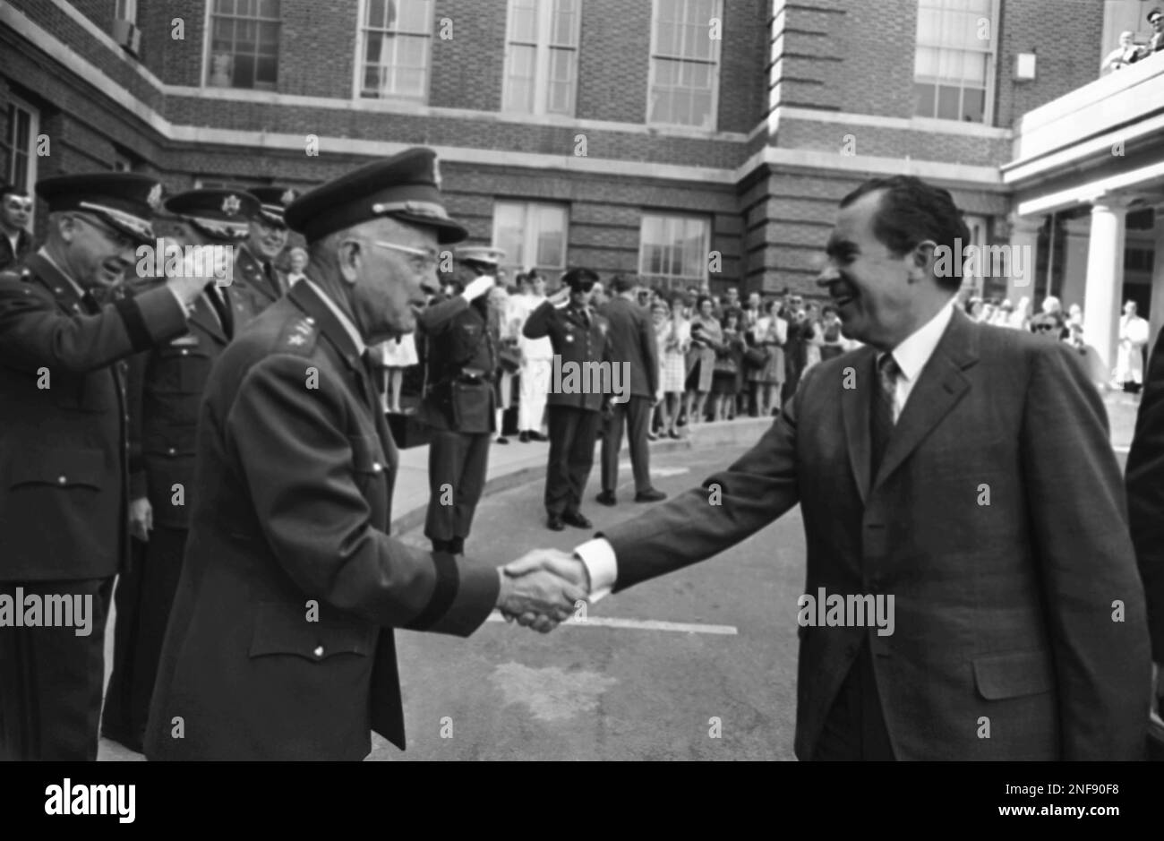 President Richard Nixon is greeted at Walter Reed Army Hospital by Lt ...
