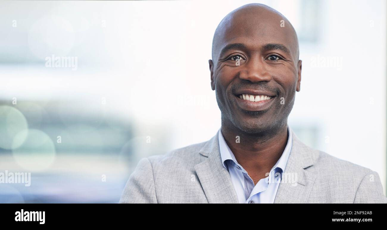 Confidence, leadership and portrait of black man, startup ceo in mockup ...