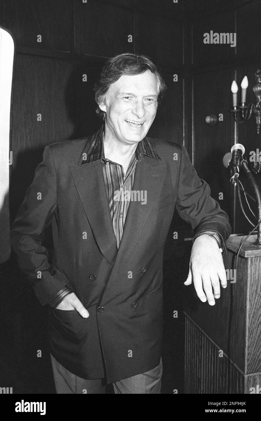 Playboy magazine publisher Hugh Hefner looks healthy at a Monday news ...