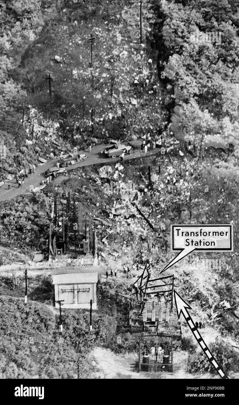 The path of United Airlines DC-6 transport to transformer station near Mount Carmel, Penn., June ...
