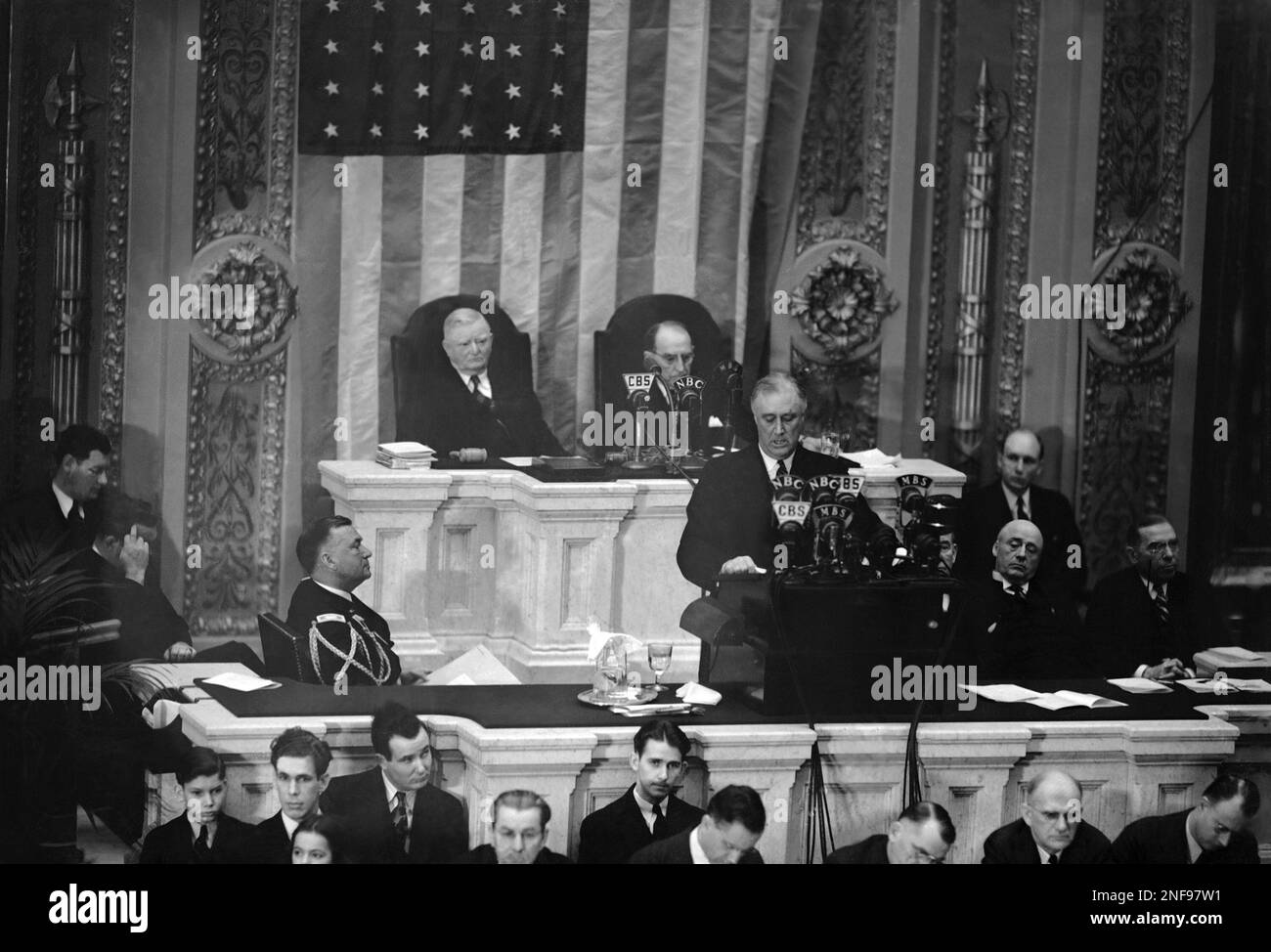 President Franklin D. Roosevelt is shown addressing a joint session of ...