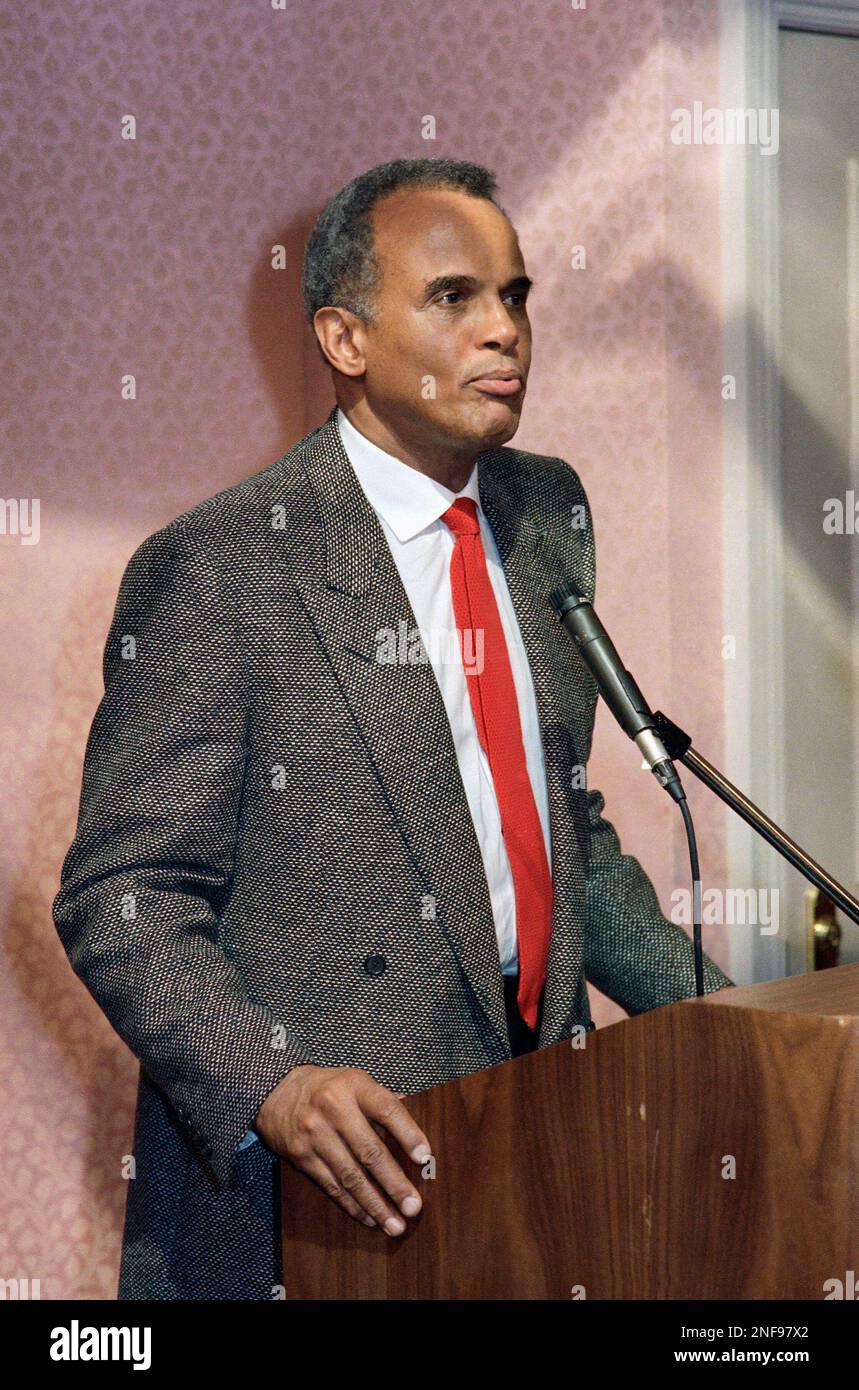 Harry Belafonte gestures at a news conference, Tuesday, May 11, 1988 in ...