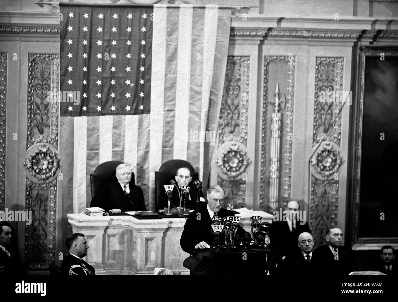 President Franklin D. Roosevelt is shown addressing a joint session of ...