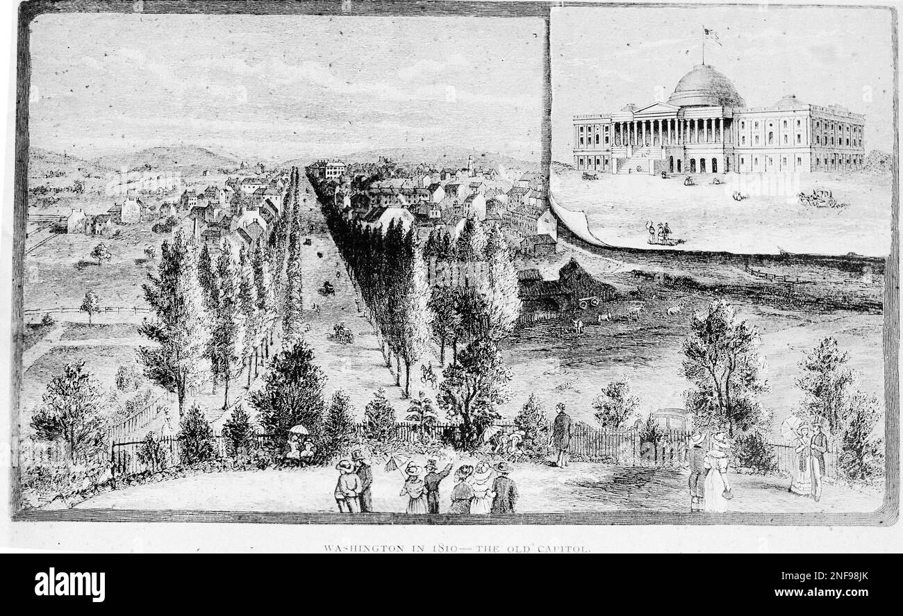 This illustration shows an inset of the old Capitol building, upper ...
