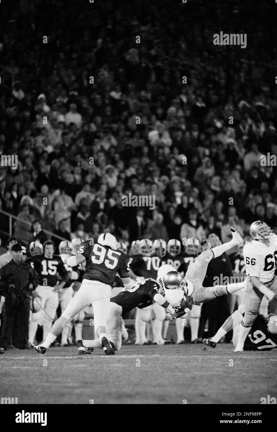 Notre Dame's Al Hunter is upended by Penn State?s Neil Hutton during ...