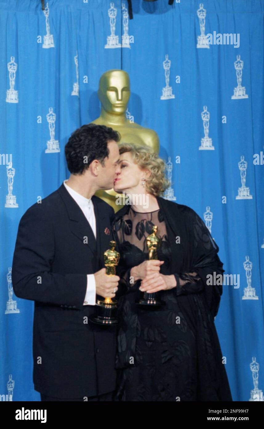 Tom Hanks, best actor winner for "Forrest Gump," and Jessica Lange ...