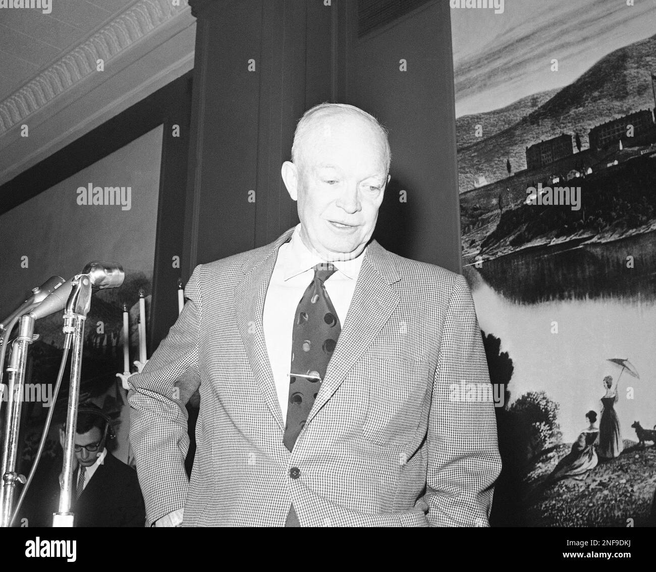 Sad and filled with emotion, President Dwight Eisenhower speaks at ...