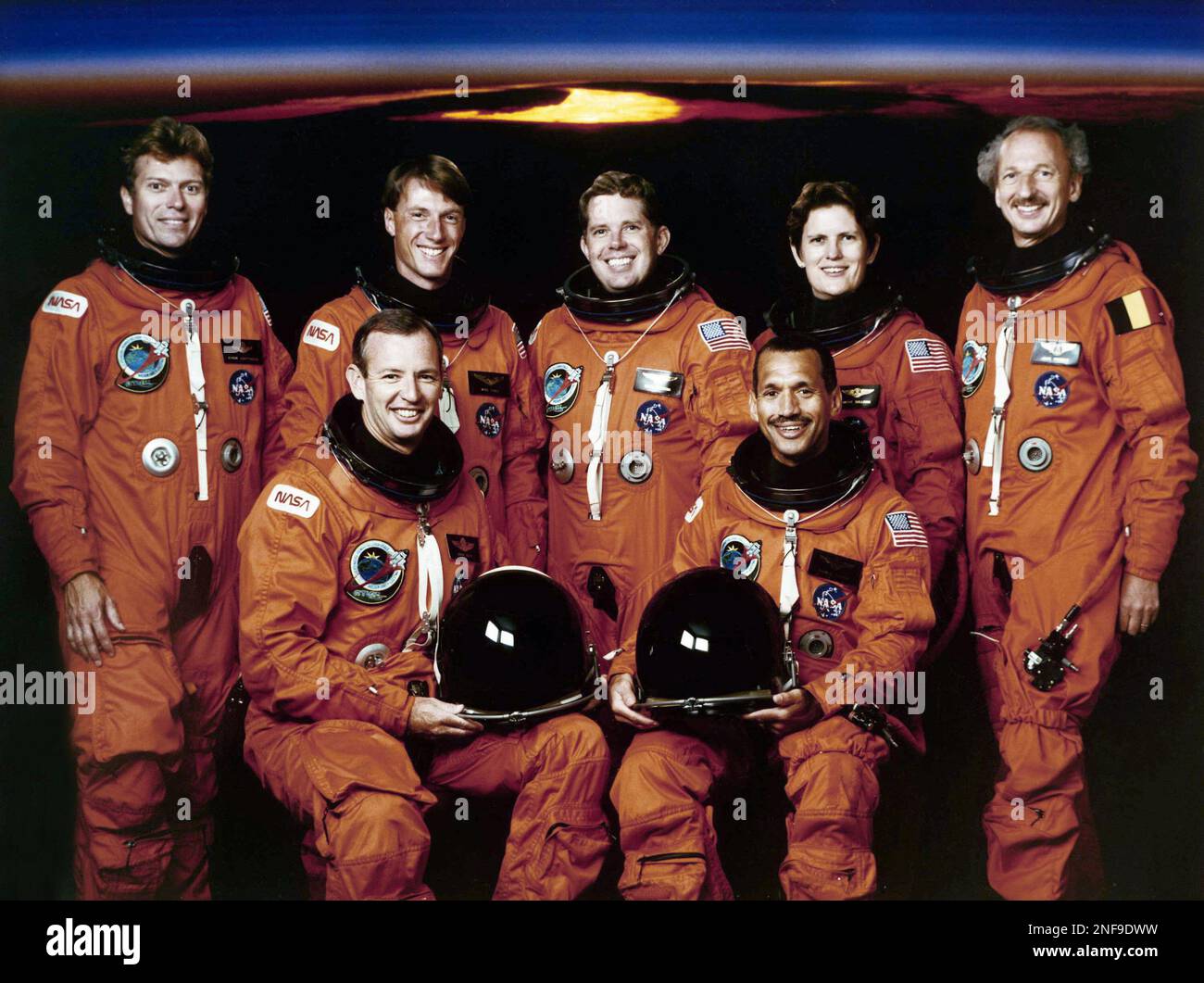 Photo shows seven crewmembers for NASA’s STS-45 mission in January 1992 ...