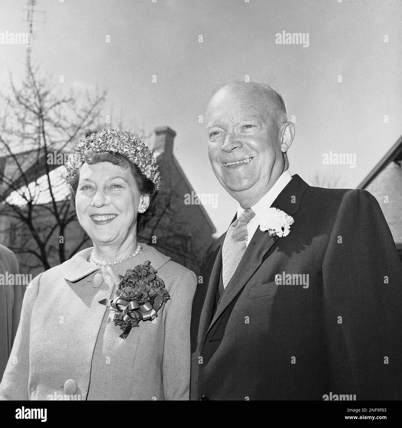 President Eisenhower poses with his wife, Mamie, after attending Easter ...