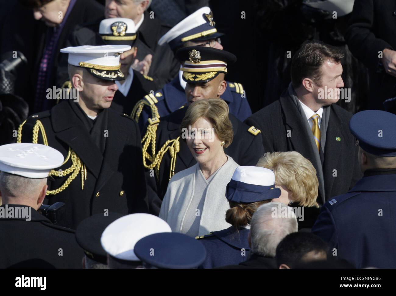 First lady Laura Bush arrives for the inauguration ceremony at the U.S. Capitol in Washington ...