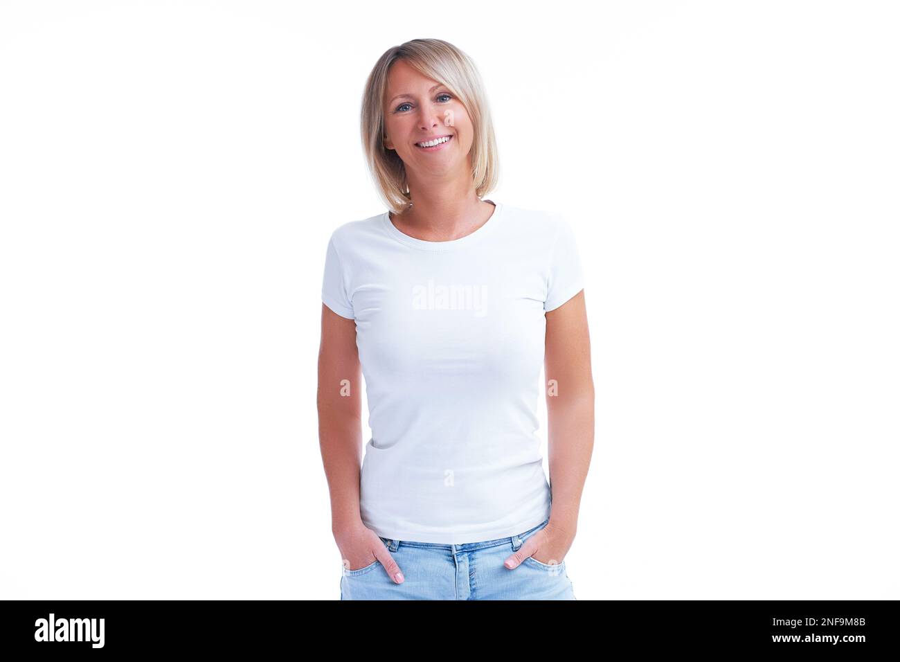 Picture of blonde woman over back isolated background making happy ...